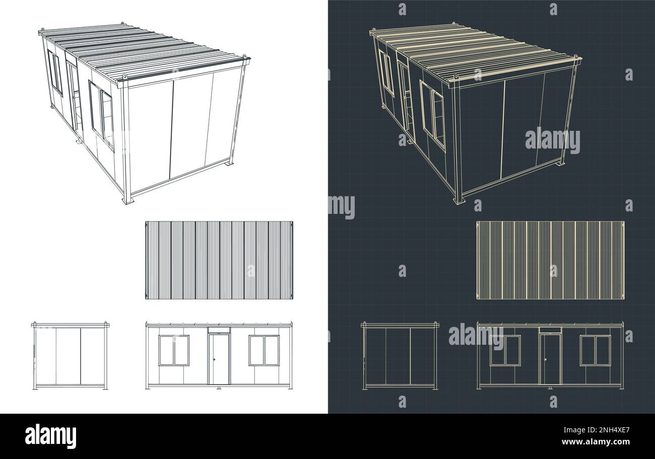 Stylized vector illustration of blueprints of a container house Stock ... Stylized vector illustration of blueprints of a container house Stock ...