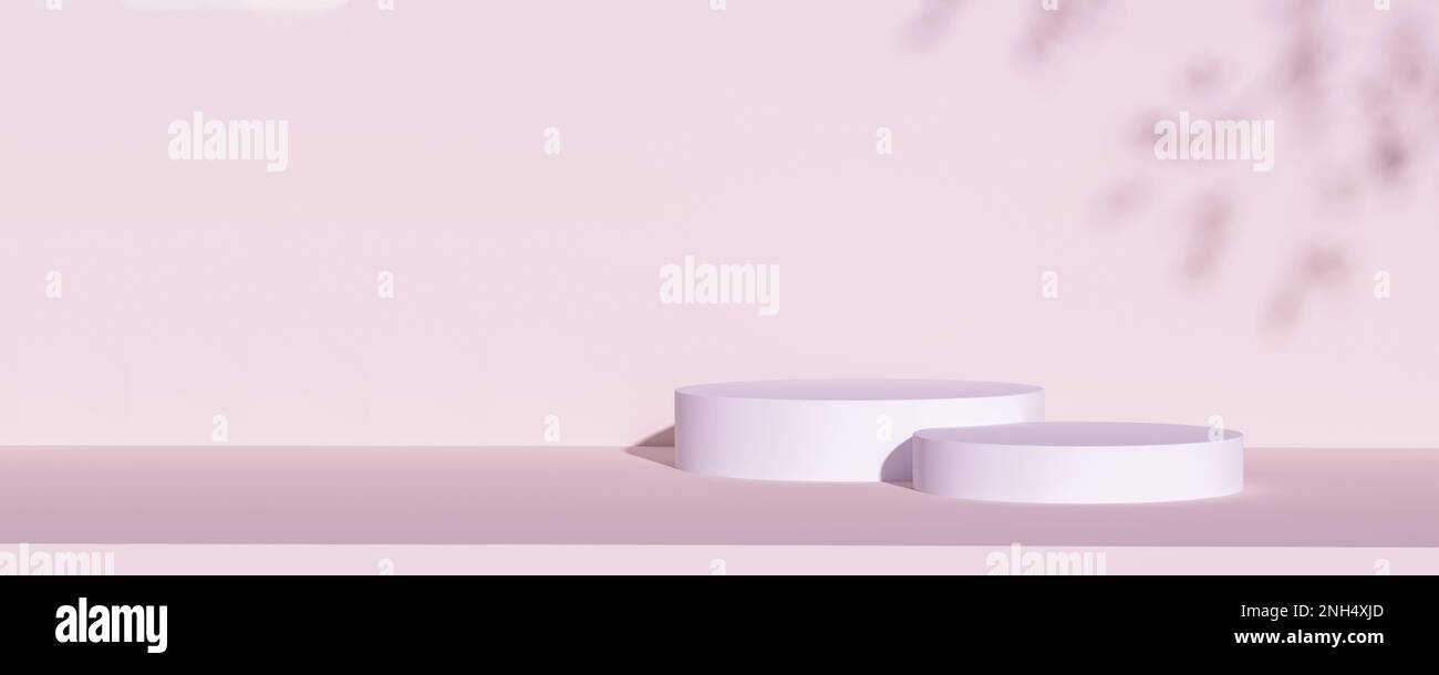 Panoramic Double minimalist podium with natural light on pink ...