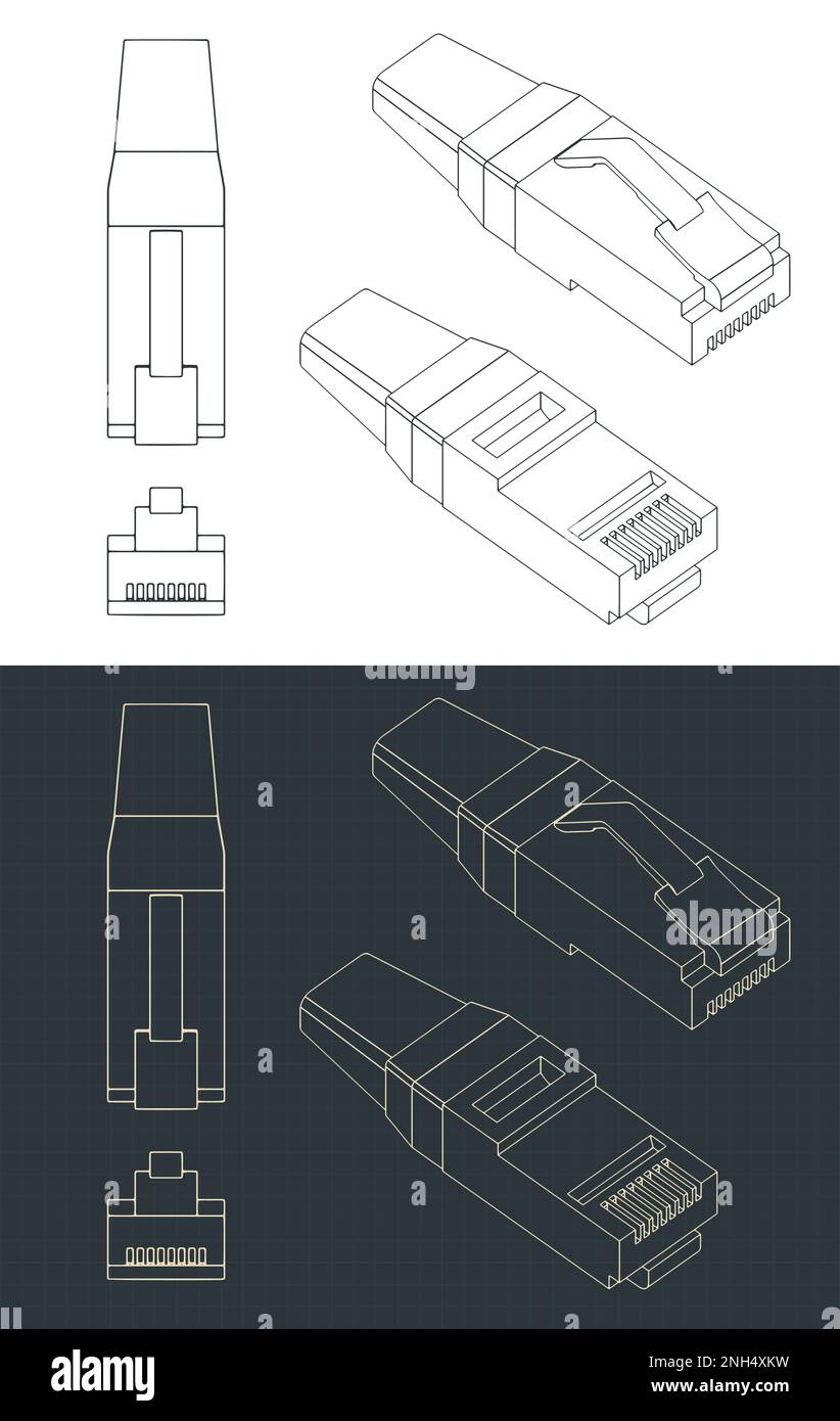 Stylized vector illustration of blueprints of ethernet plug Stock ...