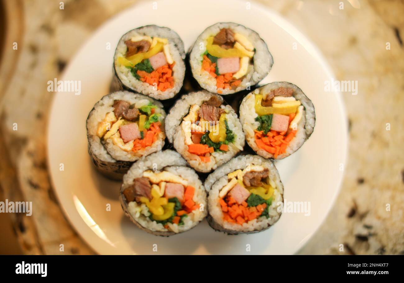 Traditional Korean food kimbap rice homemade california roll Stock ...