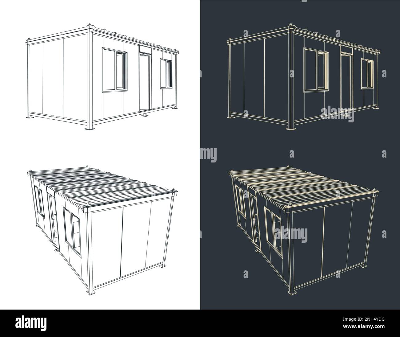 Stylized vector illustration of drawings of a container house Stock ...