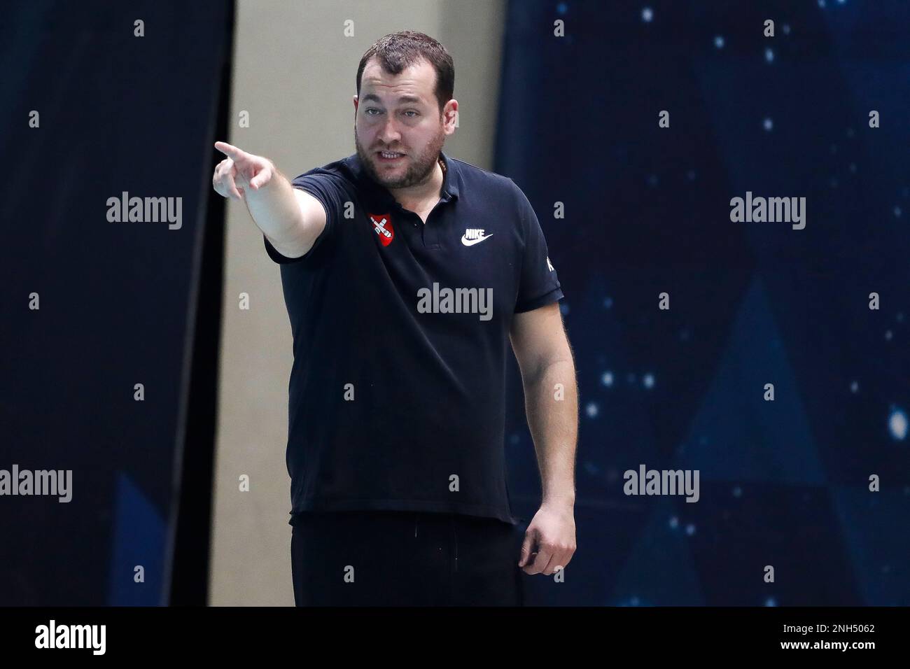 Belgrade, Serbia, 18 February 2023. Head Coach Uros Stevanovic of VK ...