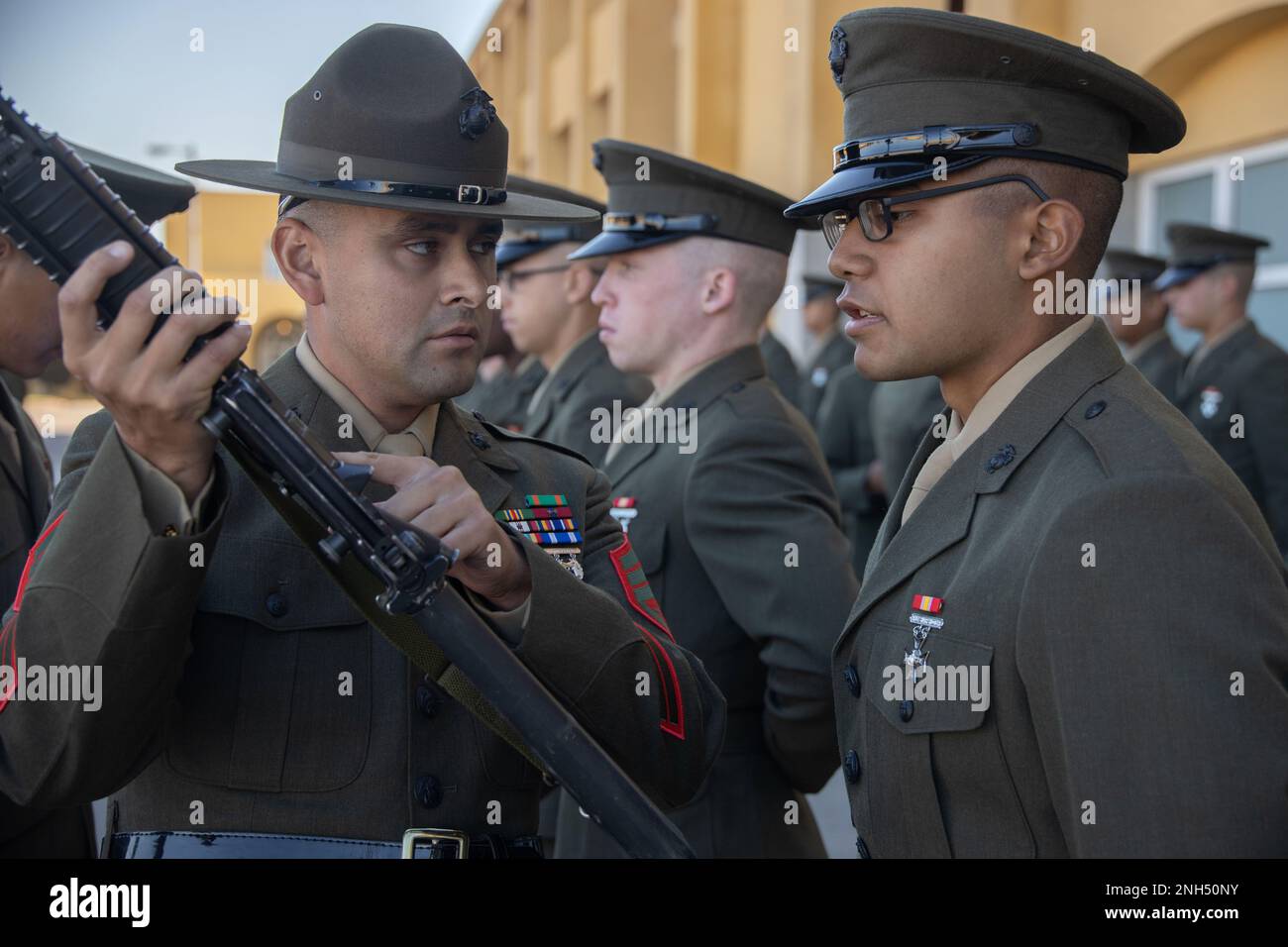 A U.S. Marine Corps drill instructor with Charlie Company, 1st Recruit ...