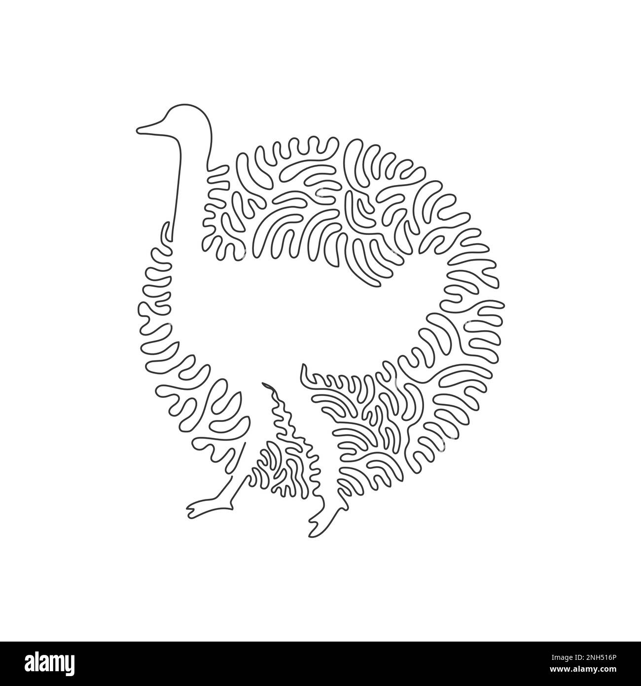 Continuous curve one line drawing of standing ostrich abstract art. Single line editable vector ...