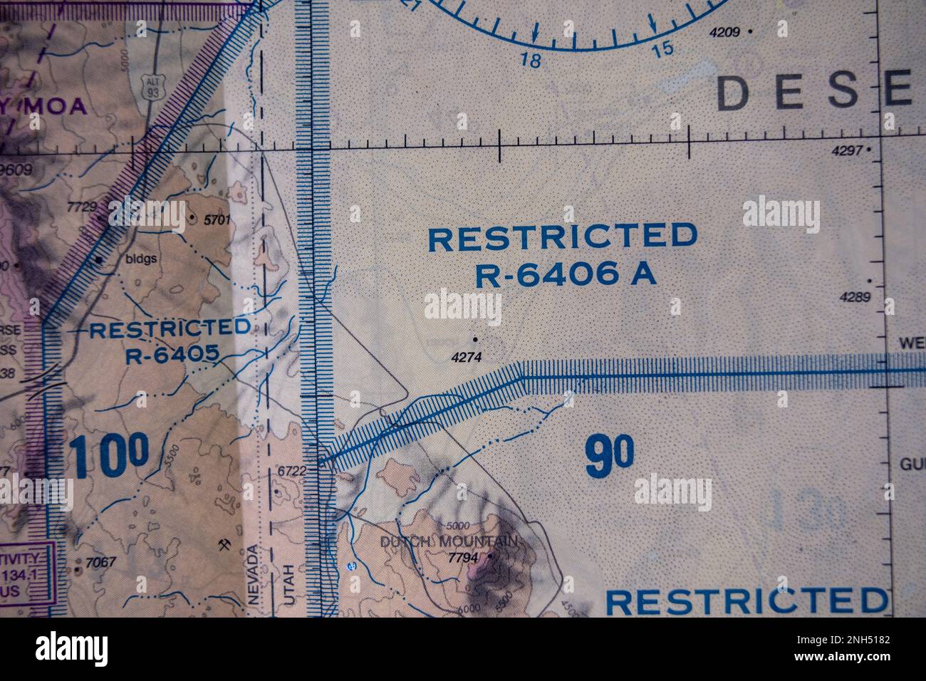 Close Up Detail Of Faa Sectional Map Showing Restricted Airspace National Security Flight
