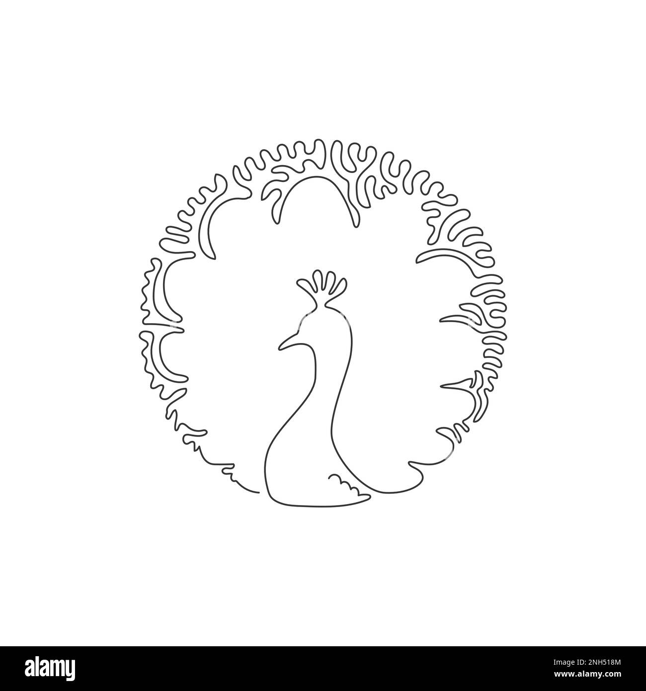 Continuous Curve One Line Drawing Of Awesome Huge Tail Peacock Abstract Art Single Line