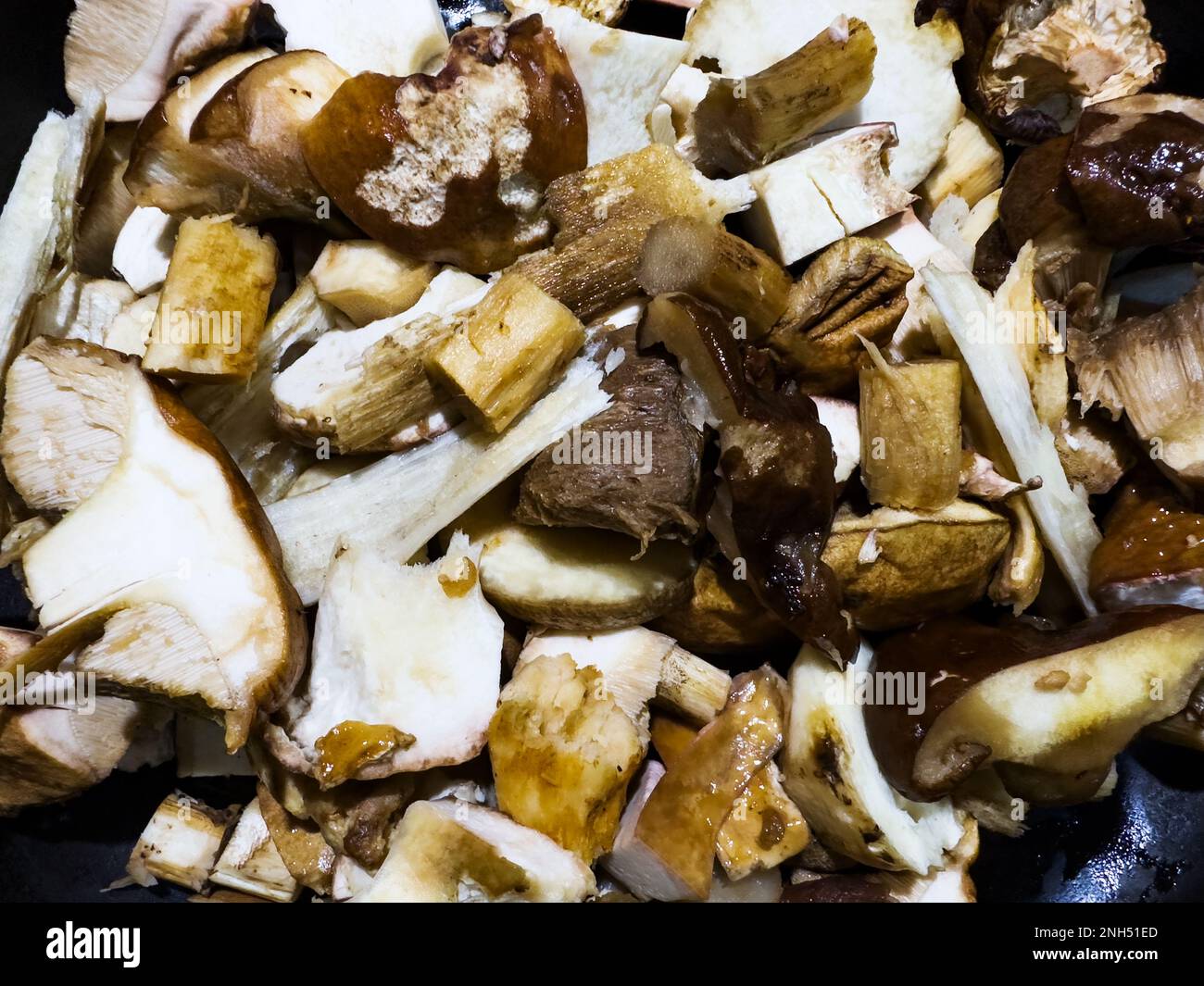 Many Penny Bun Fungus mushrooms cut on cooking table Stock Photo - Alamy