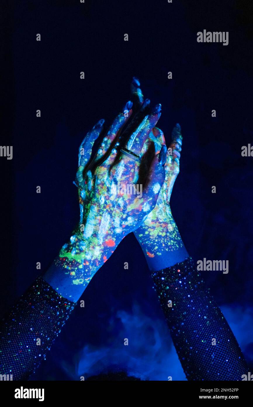 Modern psychedelic creative element with human palm for posters ...