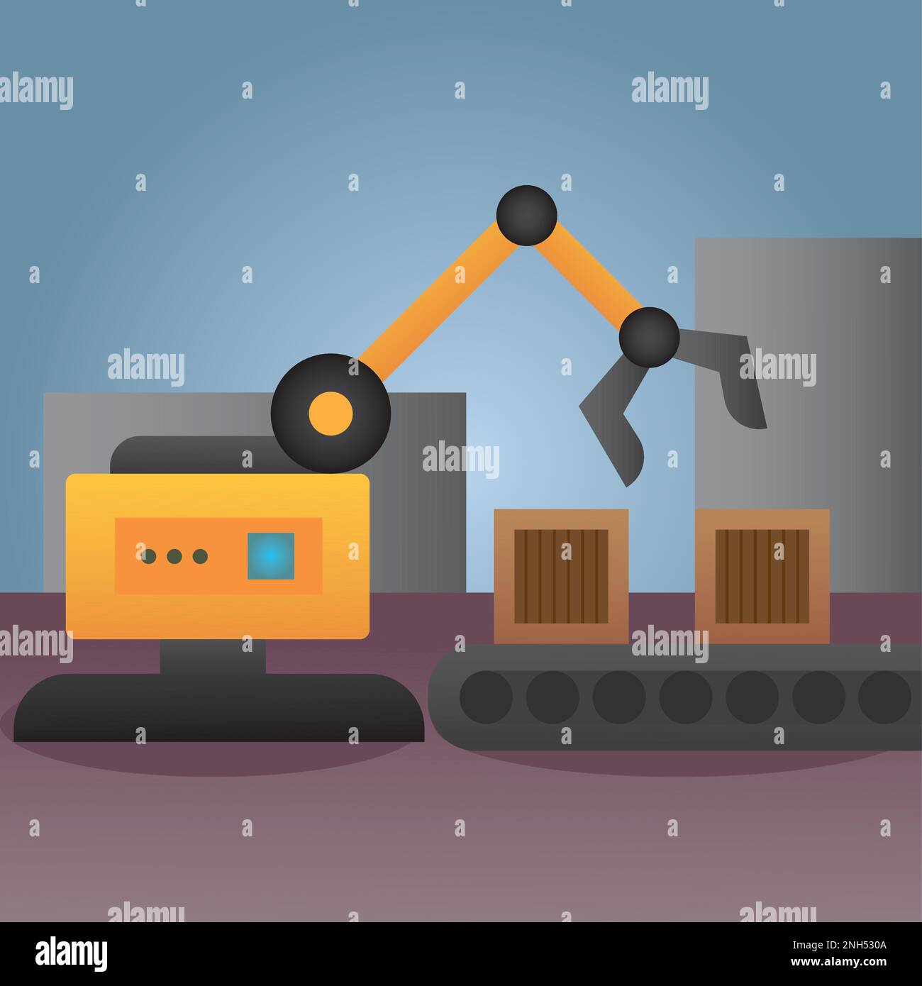 Yellow robot machine carrying wooden boxes on industry Vector Stock ...