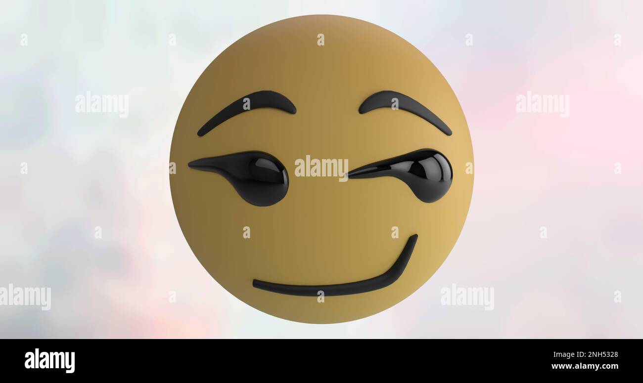 Image of smiley emoji icon over cloud background Stock Photo - Alamy