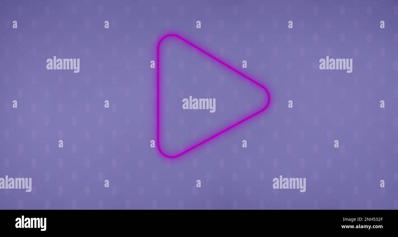 Composition of purple neon outline play icon over purple background ...
