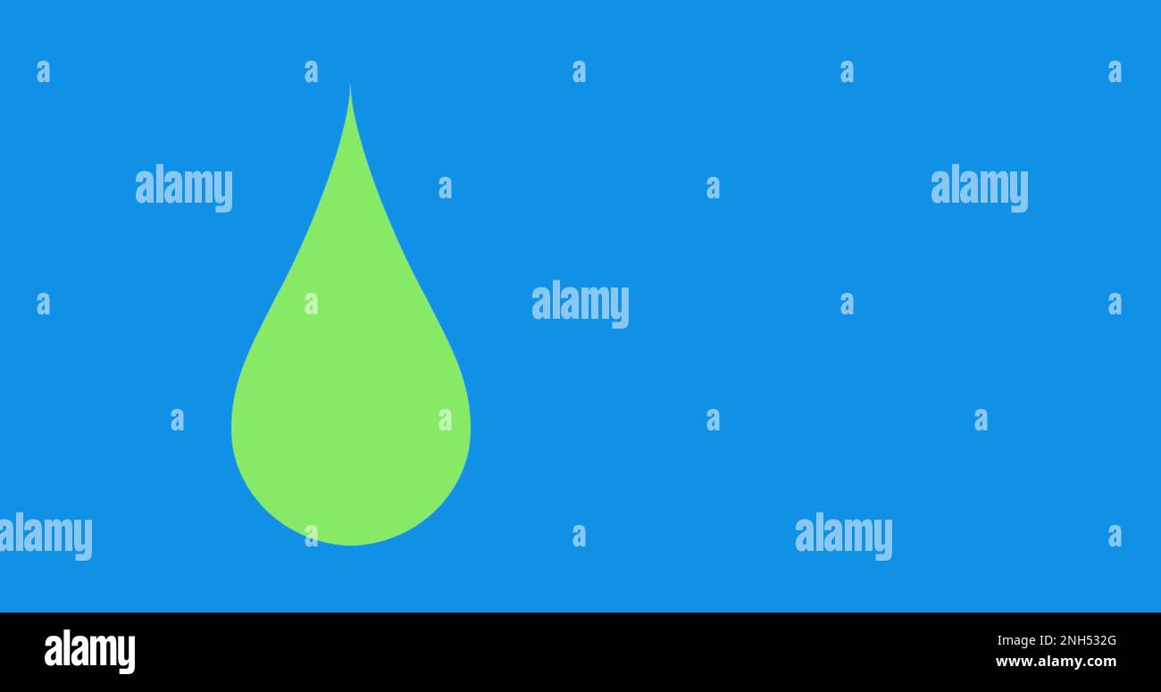 Composition of green drop symbol and copy space over blue background ...