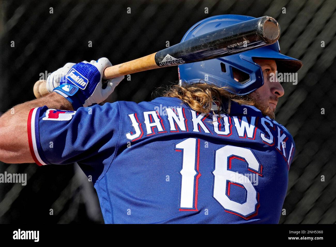 Texas Rangers' Travis Jankowski bats during spring training baseball ...