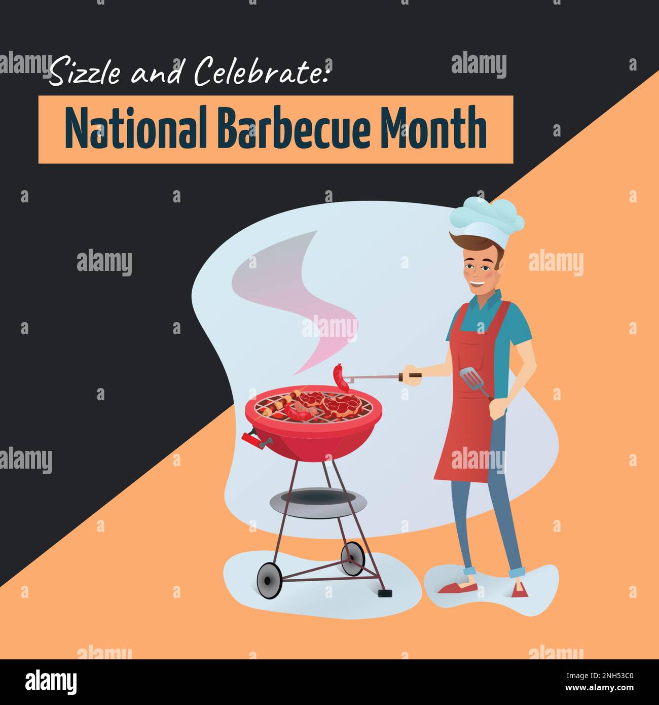 Illustration of sizzle and celebrate national barbecue month text and ...