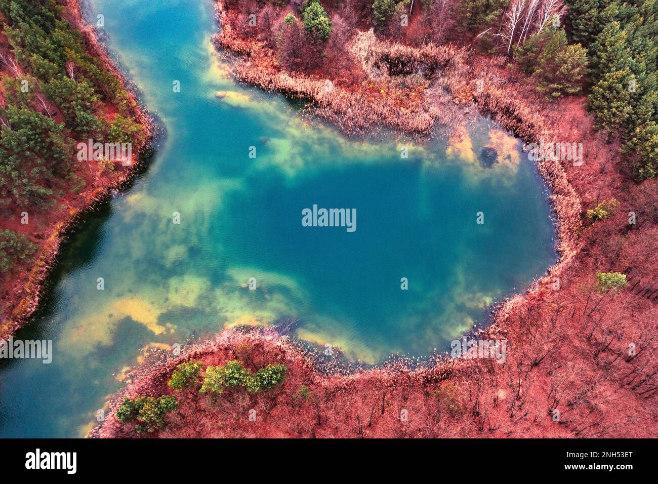 River polluted with titanium and other colorful metal compounds ...