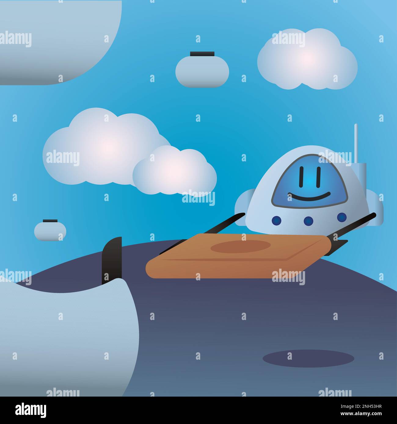 Flying cute robot delivering a pizza Vector Stock Vector Image & Art ...