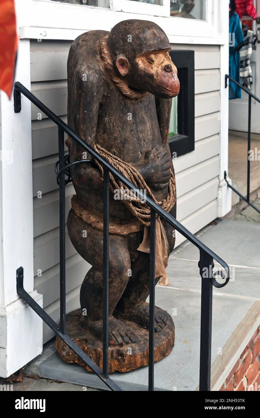 Wooden sculpture of a monkey near the store. New Hope-America's ...