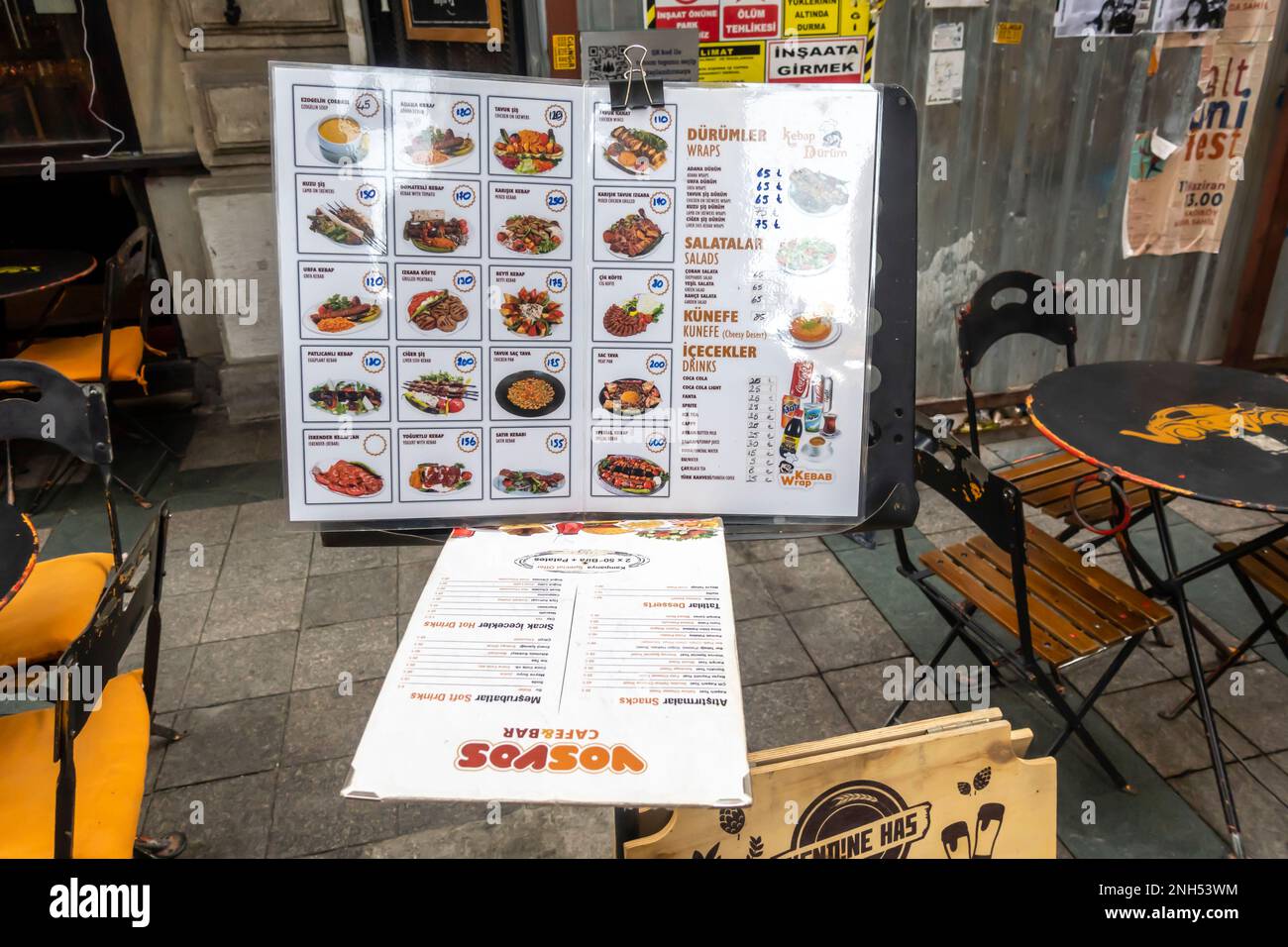 cafe bar VosVos menu in beyouglu istanbul Turkey Stock Photo - Alamy