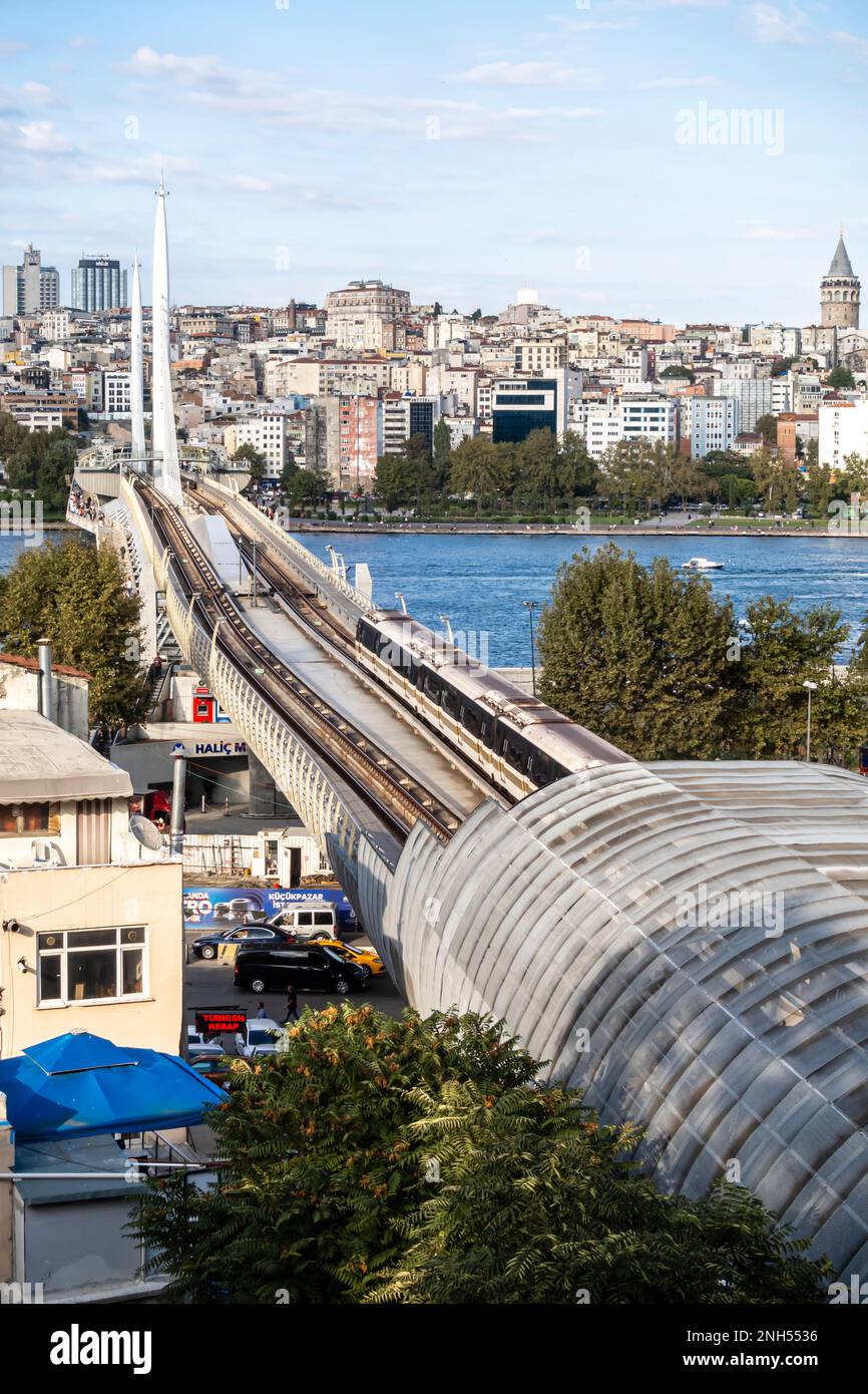 Golden Horn Bridge with Istanbul European side cityscape. Istanbul city ...