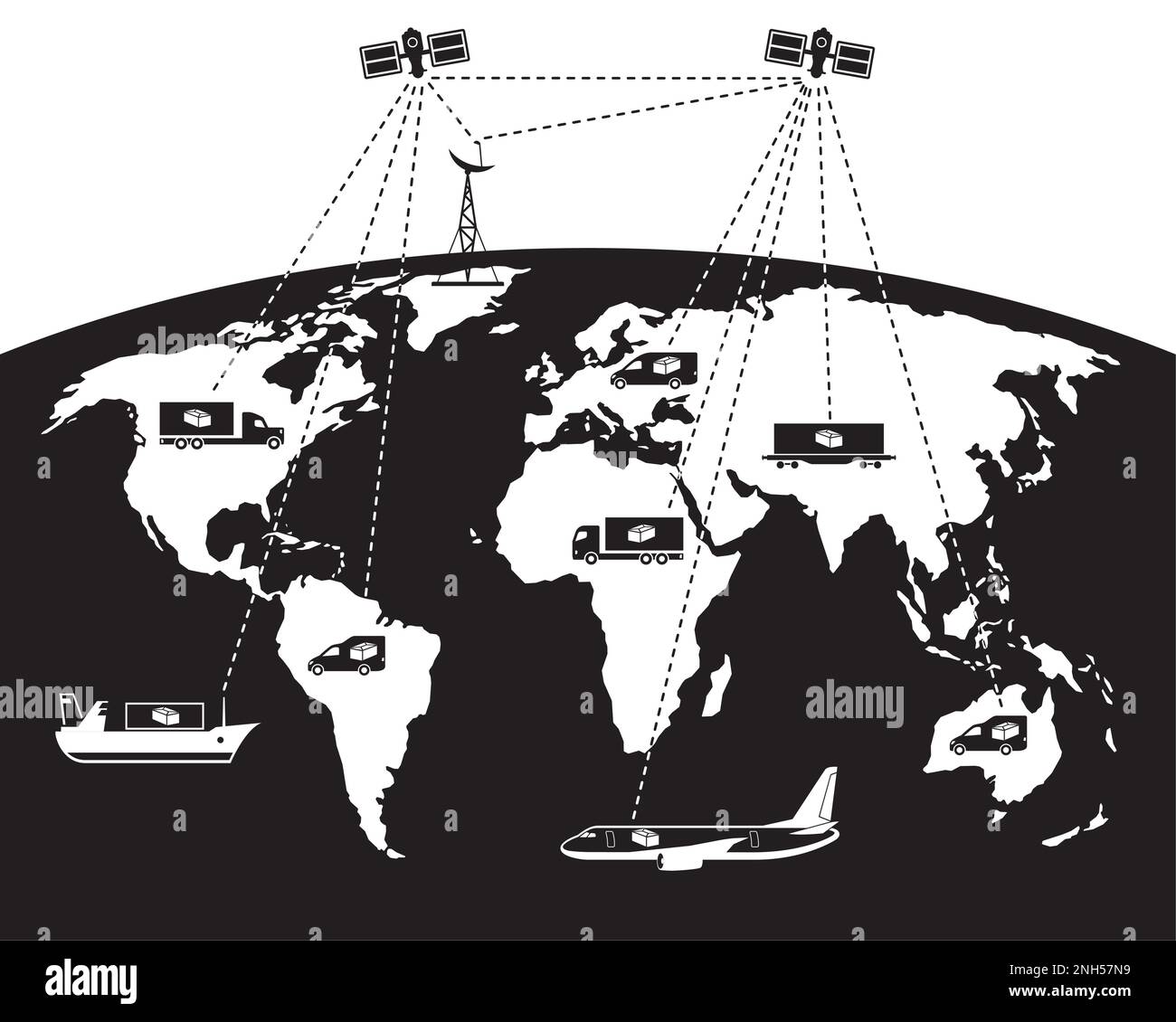 GPS tracking of delivery package in the world - vector illustration ...