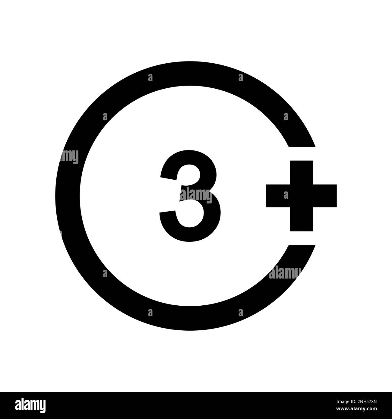 Three plus sign. Number 3 in circle isolated on white background. Age ...