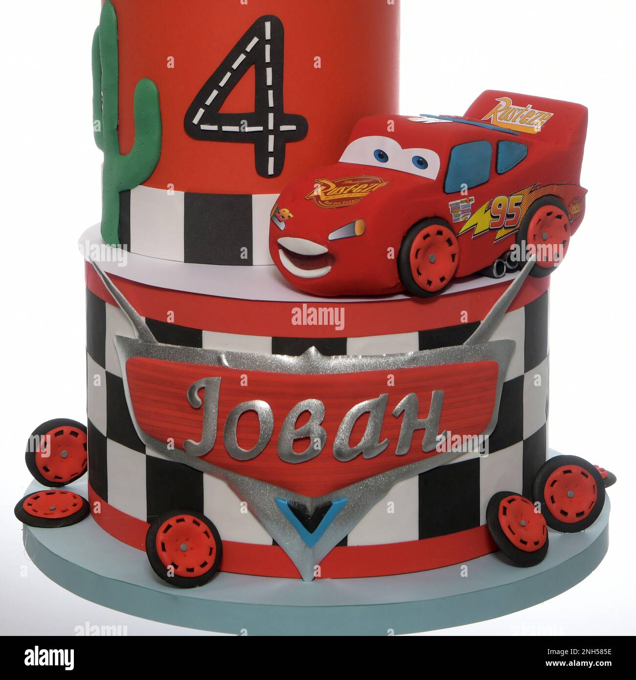 Birthday cake CARS party. Detail of modern wafer paper cakes. The cakes maked of wafer paper ...