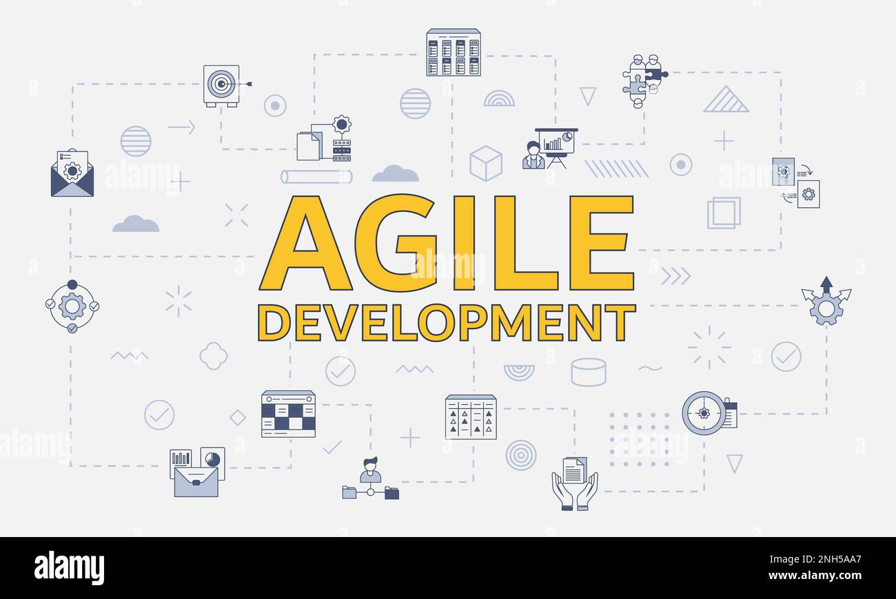 agile development concept with icon set with big word or text on center vector Stock Photo - Alamy