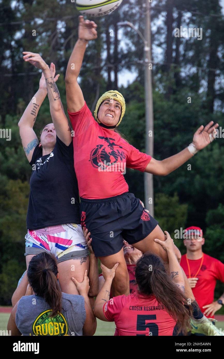 U.S. Marines with the USMC Rugby Team, play a scrimmage game on Marine ...