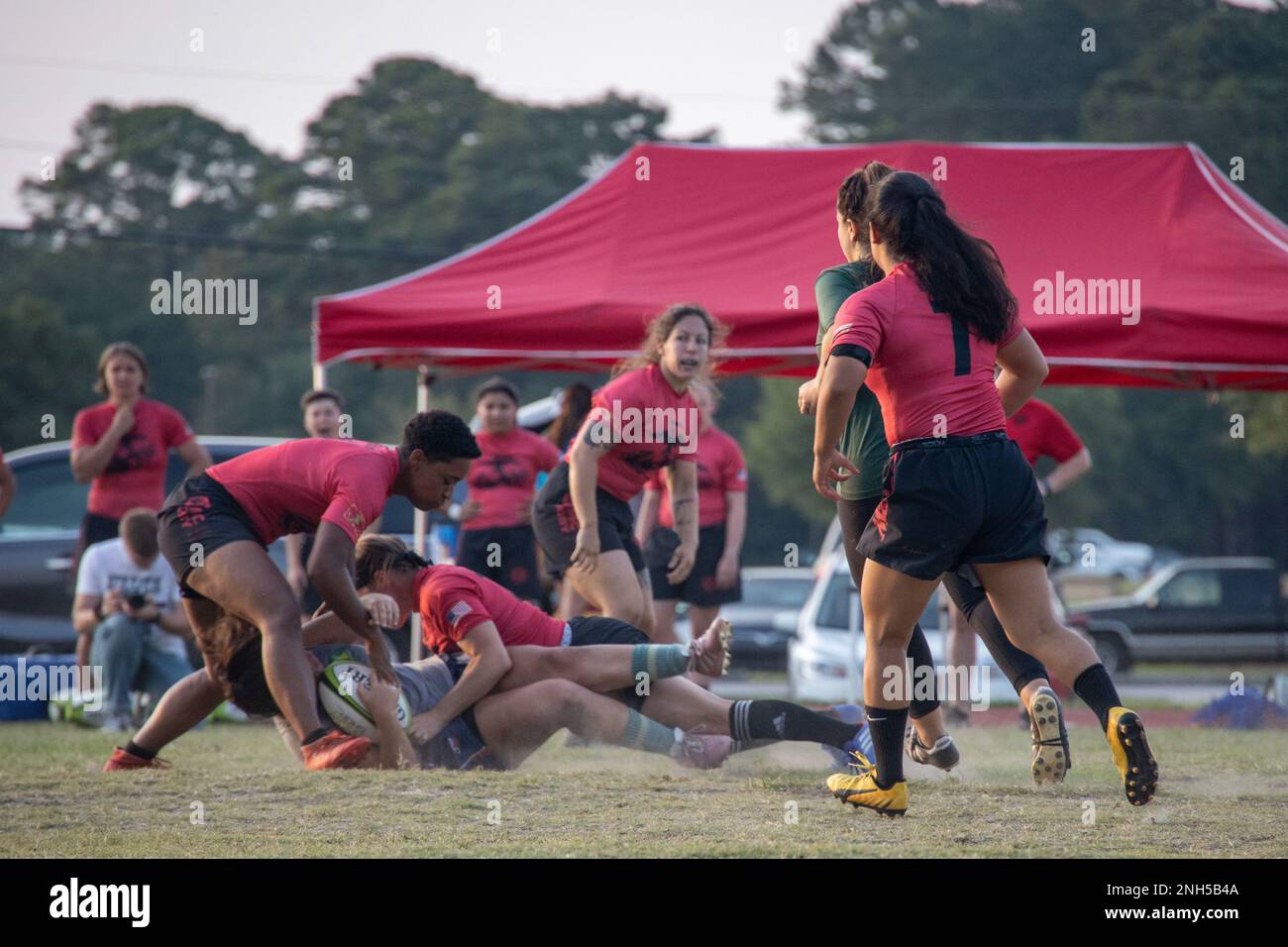 U.S. Marines with the USMC Rugby Team, play a scrimmage game on Marine ...