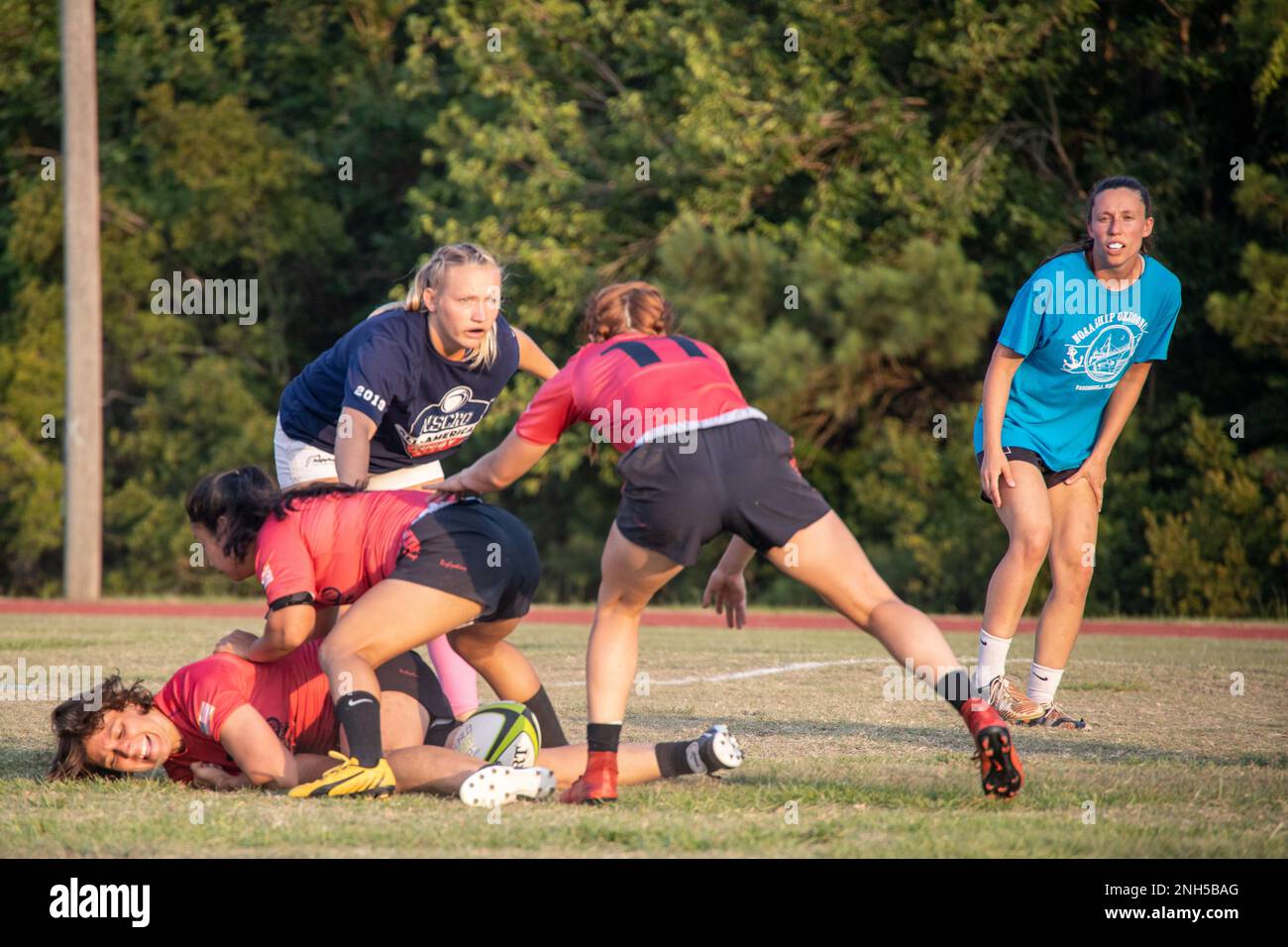 U.S. Marines with the USMC Rugby Team, play a scrimmage game on Marine ...