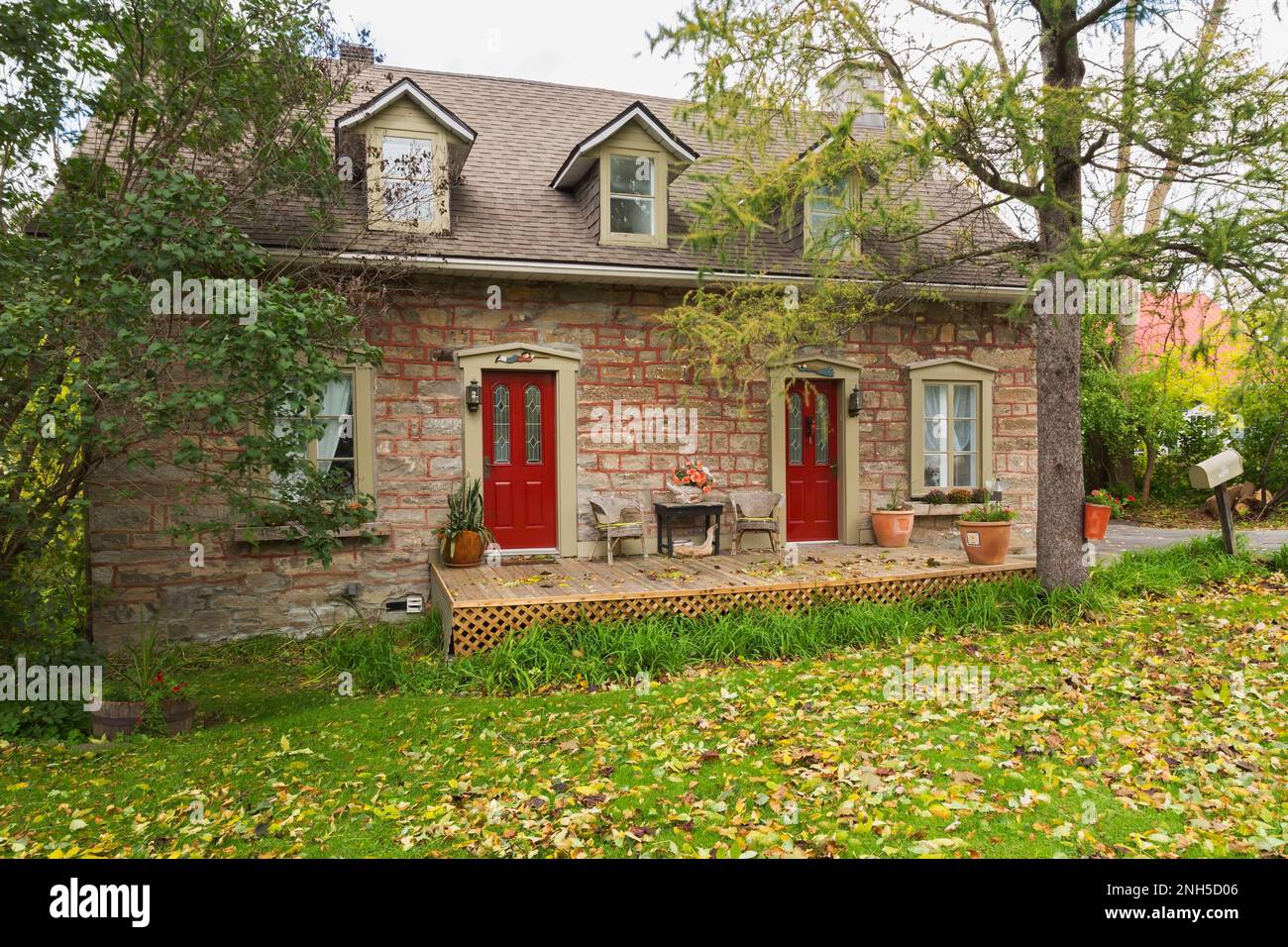 Old circa 1830 cut stone with red mortar joints Quebecois style country ...