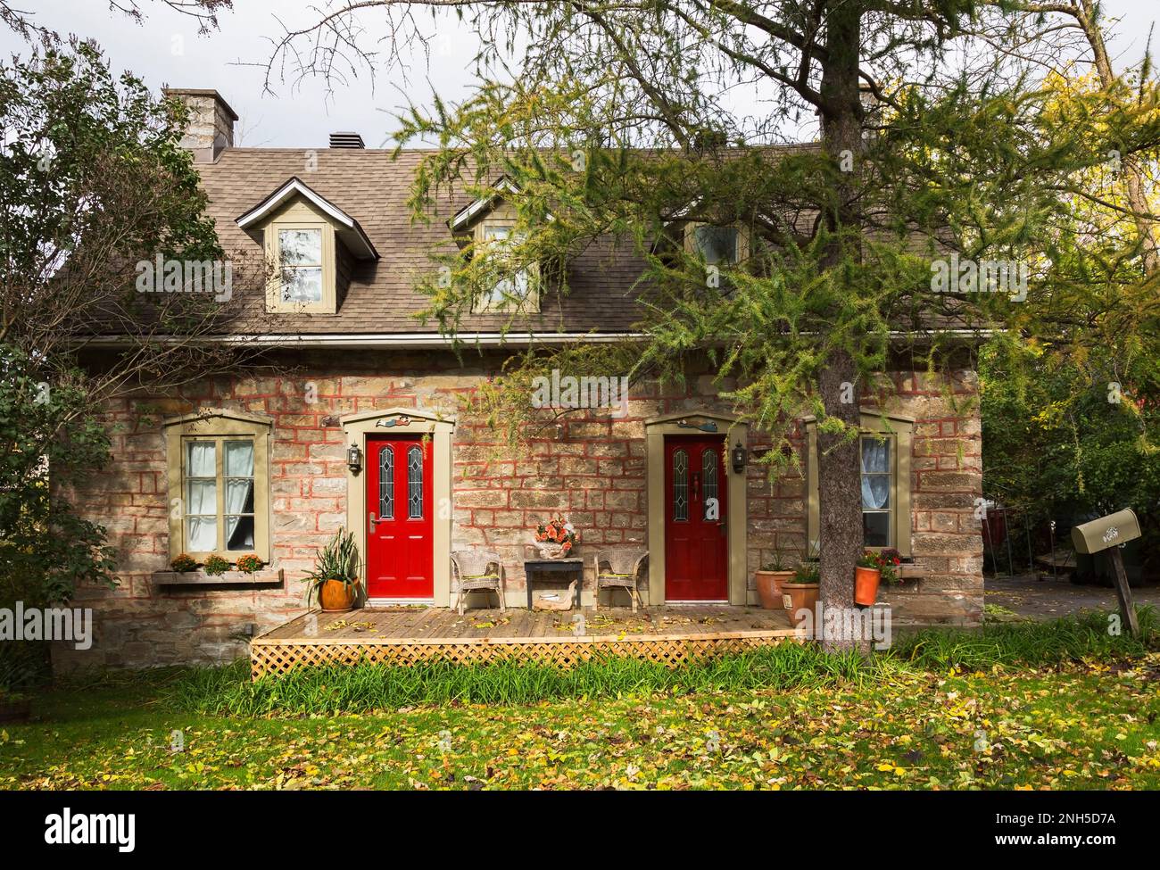Old circa 1830 cut stone with red mortar joints Quebecois style country ...