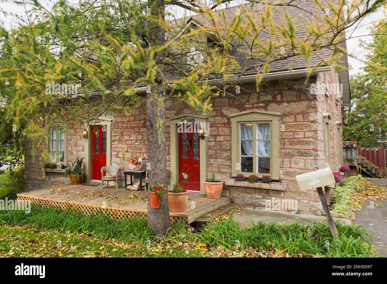 Old circa 1830 cut stone with red mortar joints Quebecois style country ...