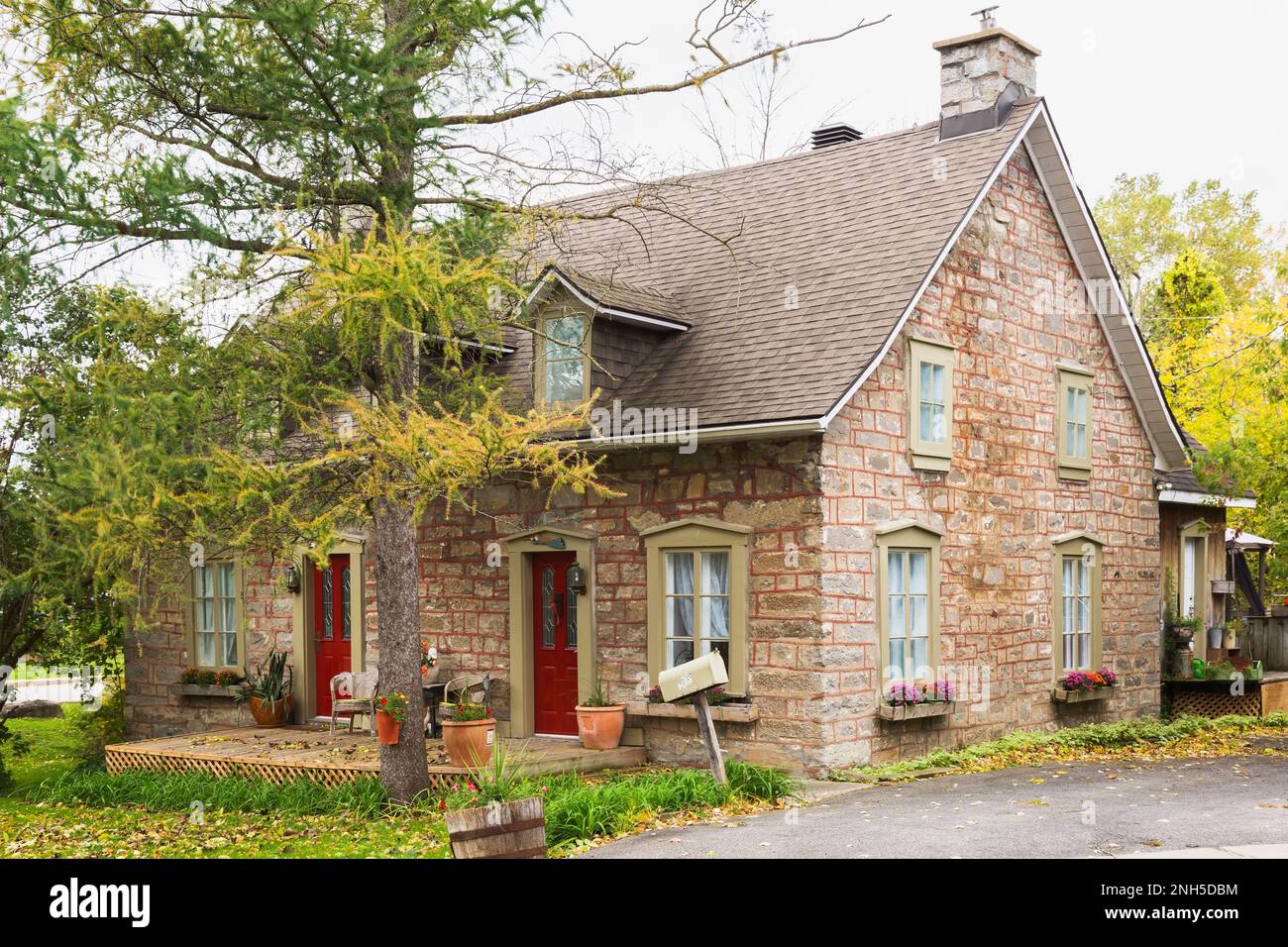 Old circa 1830 cut stone with red mortar joints Quebecois style country ...