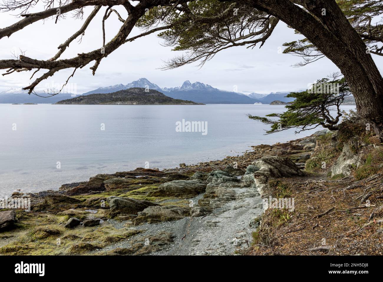 View from a beach at Tierra del Fuego National Park, Ushuaia ...