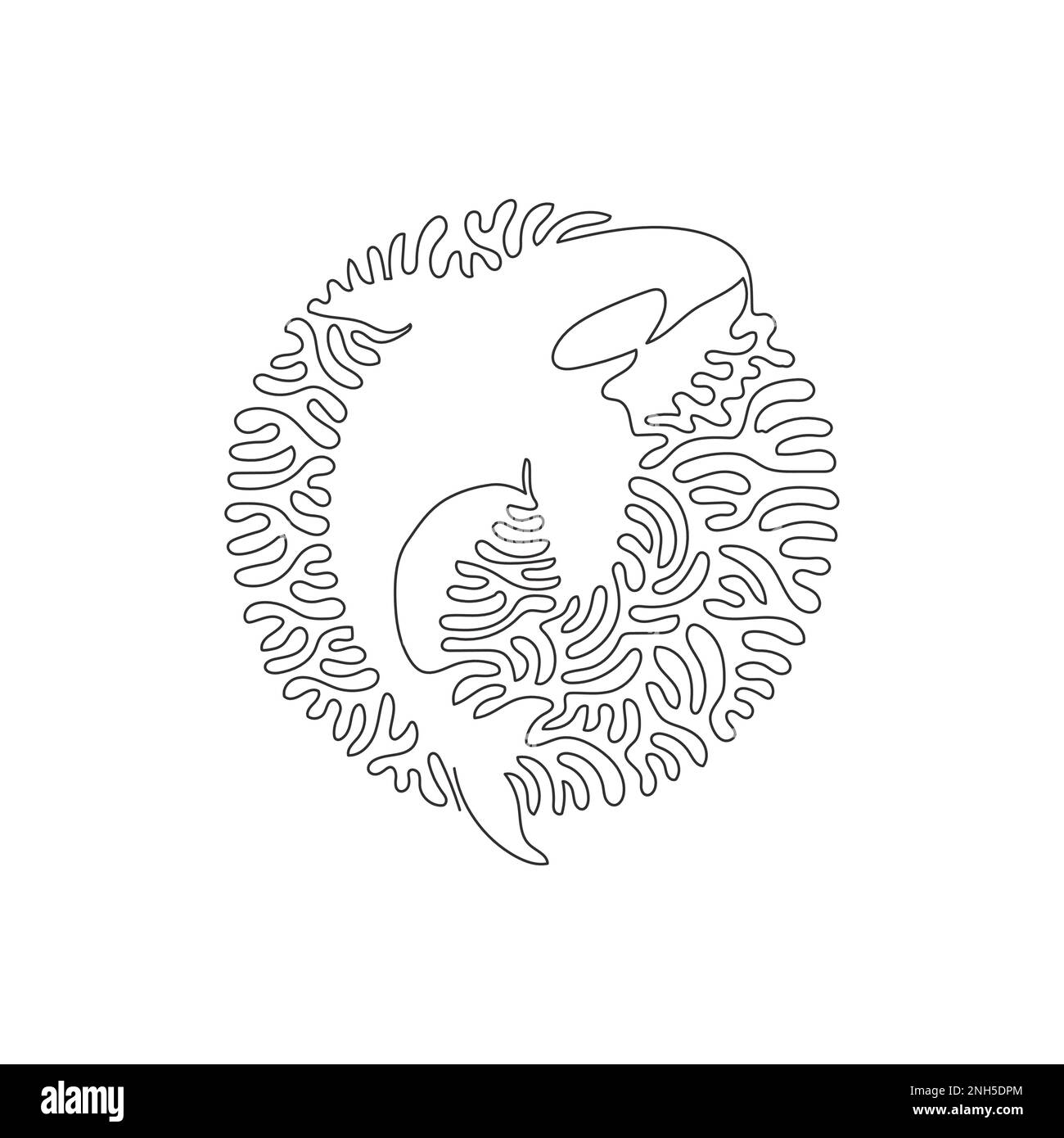 Continuous one curve line drawing of huge orca abstract art in circle ...