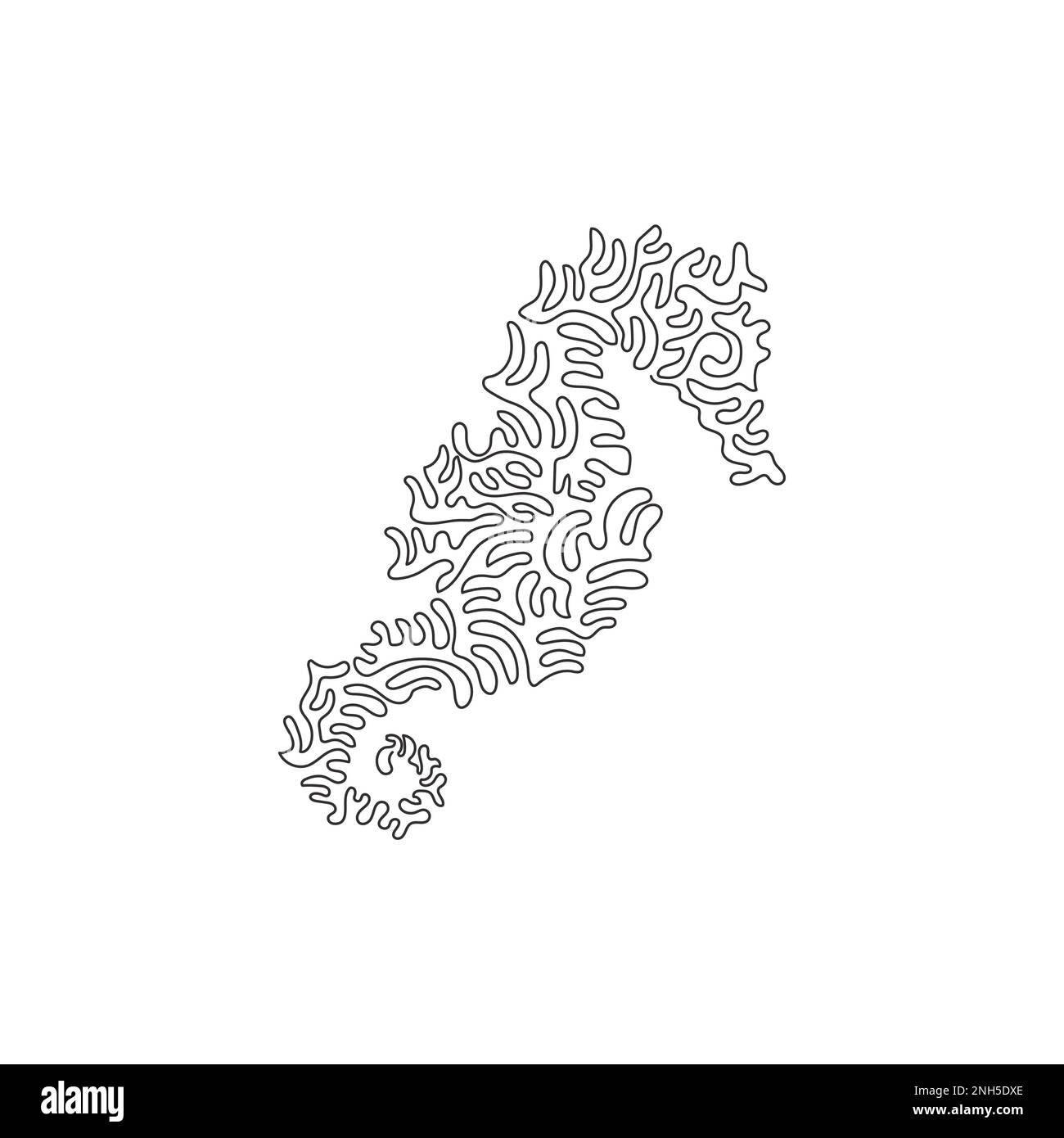 Single curly line drawing of beautiful seahorse abstract art ...