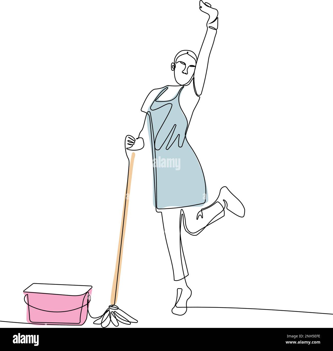 Continuous one line drawing of Housewife with rubber gloves on hands ...