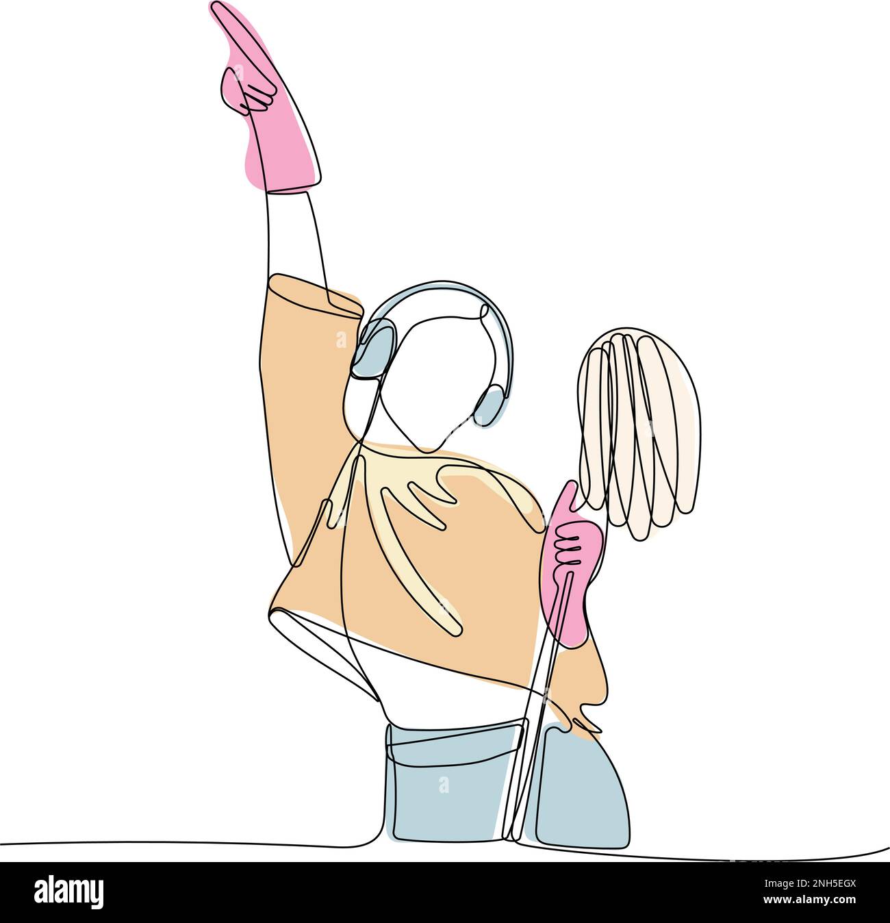 Continuous one line drawing of Housewife with rubber gloves on hands ...