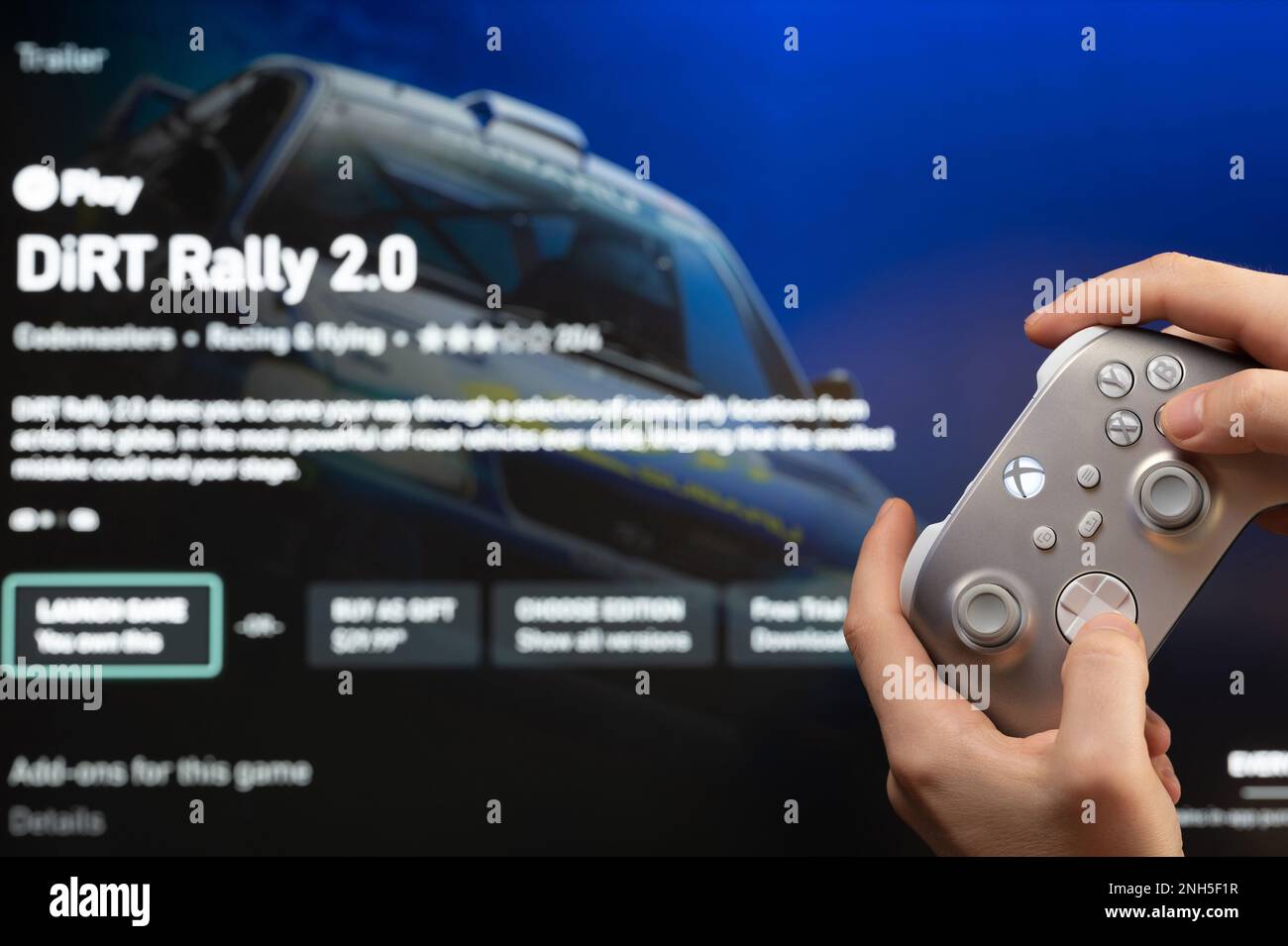 New york, USA - February 20, 2023: Play Dirt Rally game on computer ...