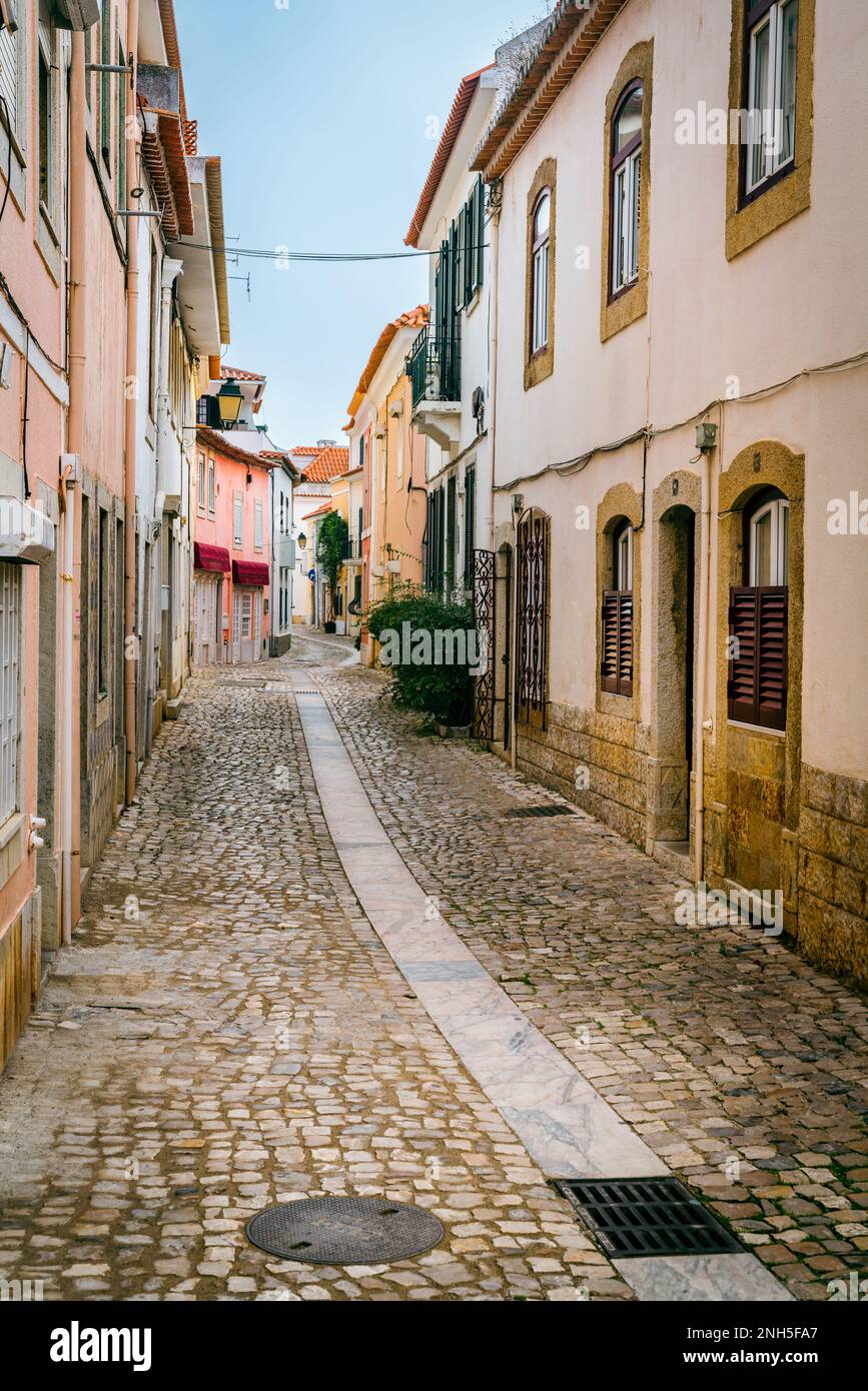 Pedestrian cobblestone street in Cascais, Portugal Stock Photo - Alamy