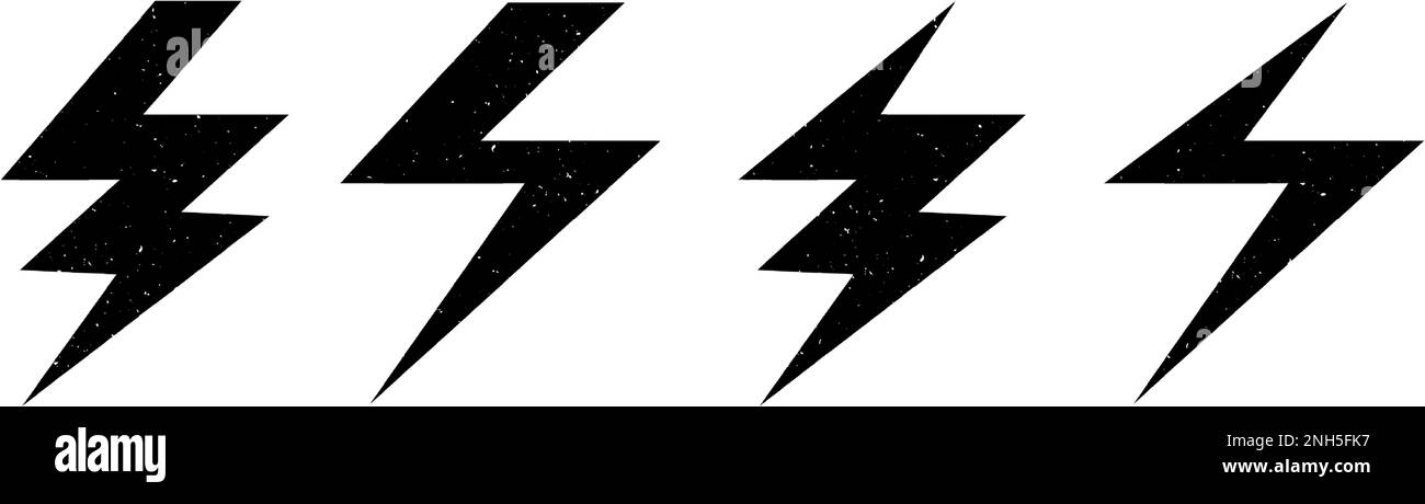 Textured lightning bolt set. Black grunge flash thunderbolt symbols ...