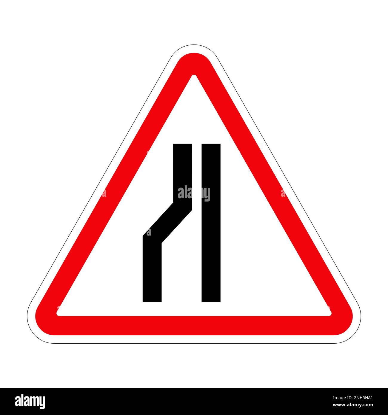 Traffic sign ROAD NARROWS ON LEFT on white background, illustration ...