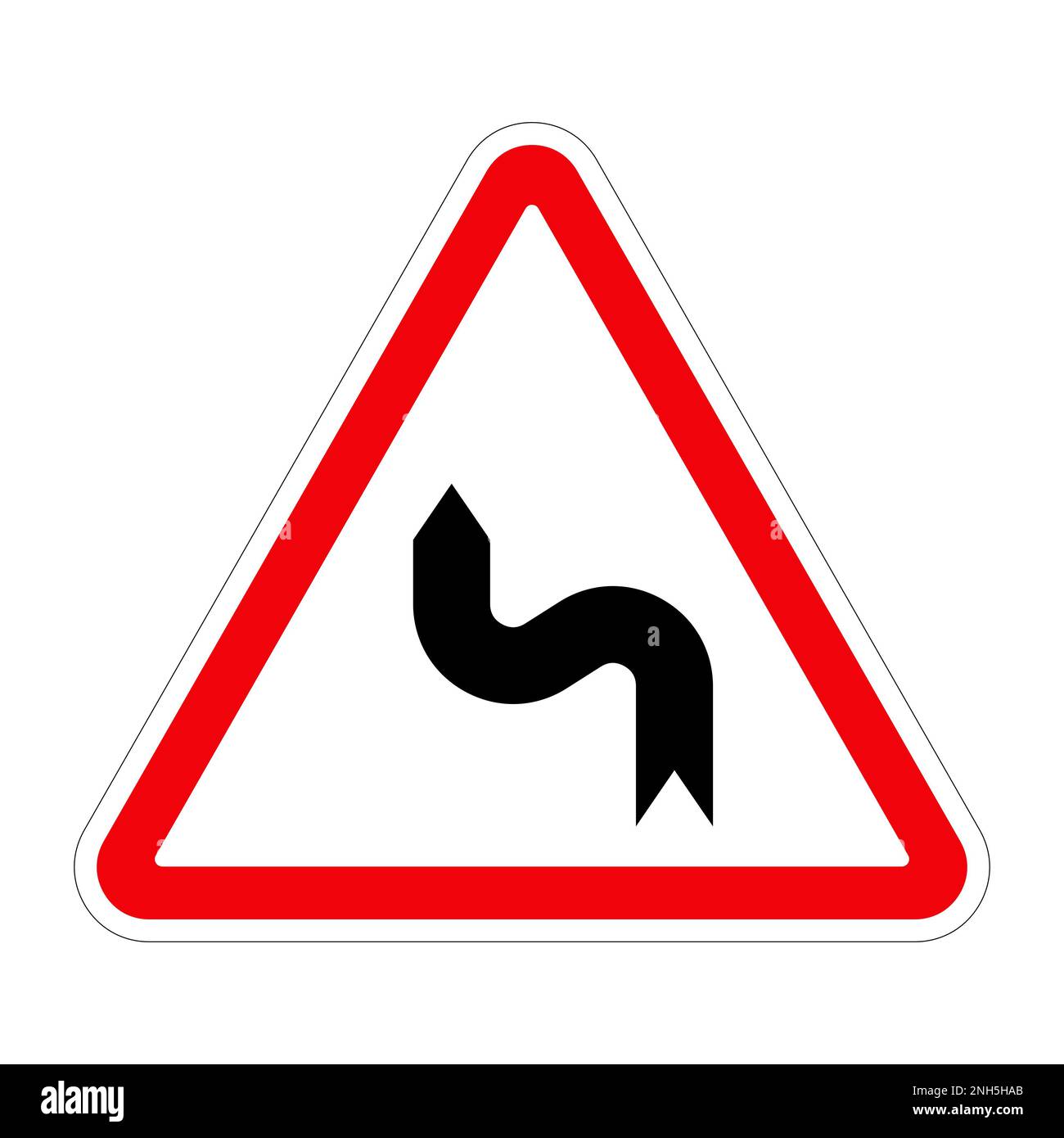 Traffic sign DOUBLE BEND FIRST TO LEFT on white background, illustration Stock Photo - Alamy