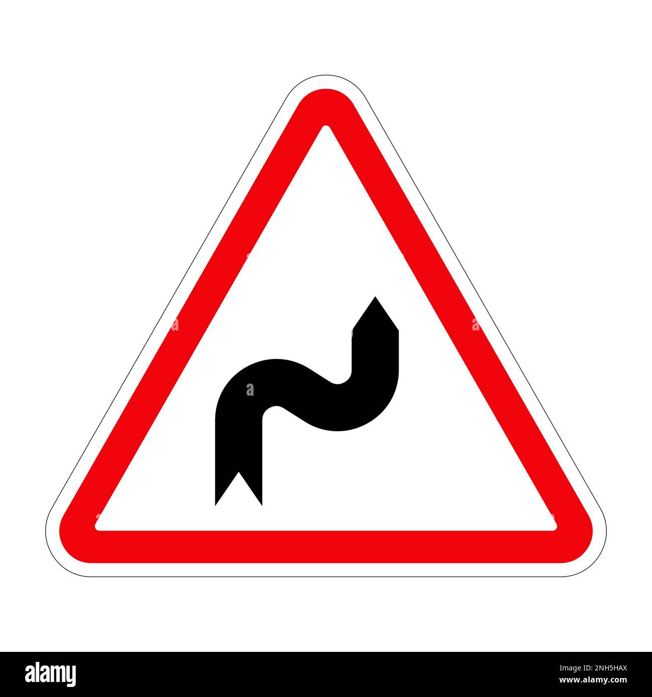 Traffic sign DOUBLE BEND FIRST TO RIGHT on white background ...