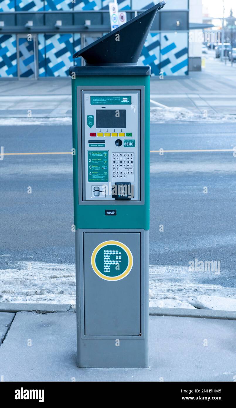Parking ticket machine, Calgary, 2 Street SW, Alberta, Canada Stock ...
