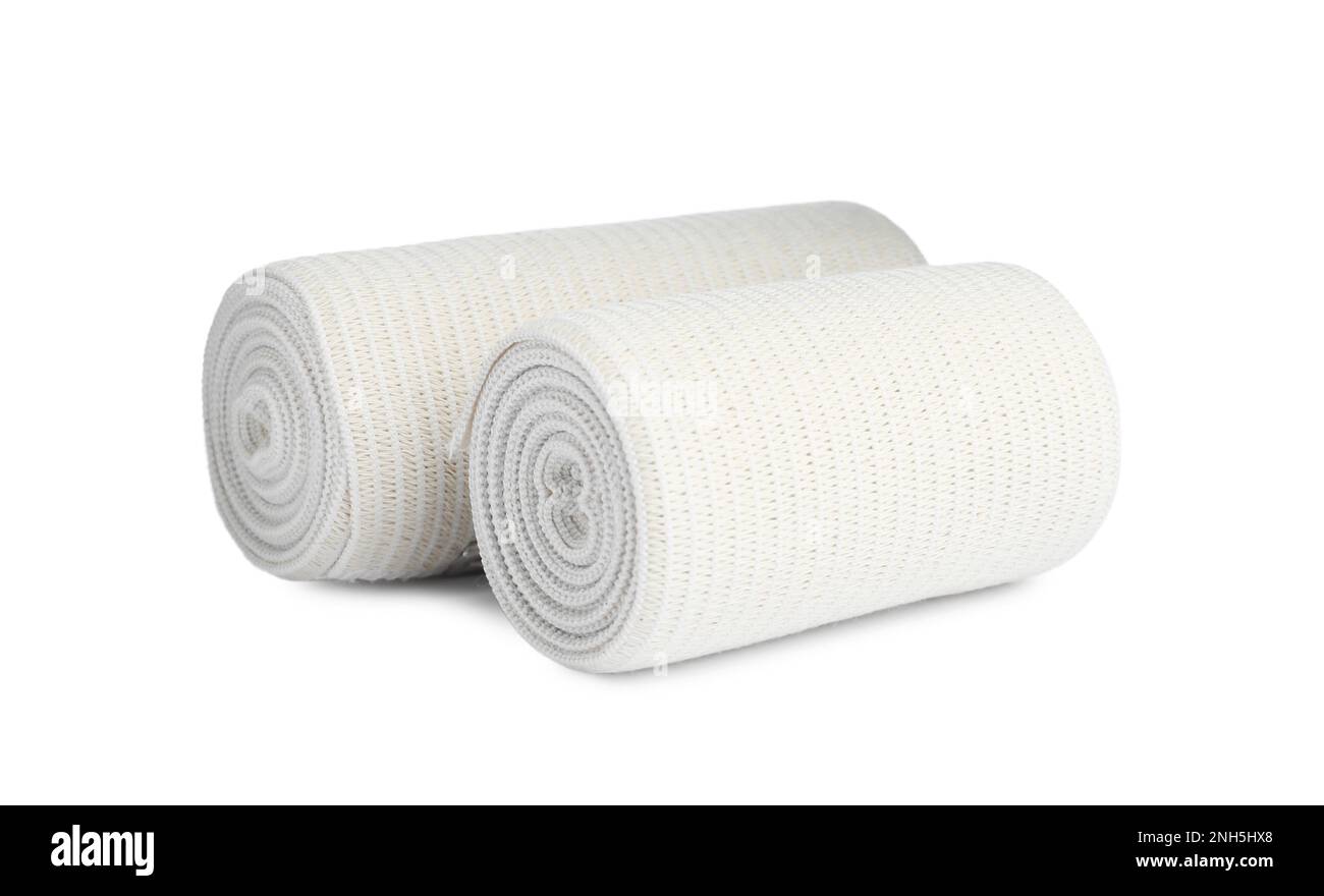 Medical bandage rolls on white background. First aid items Stock Photo ...