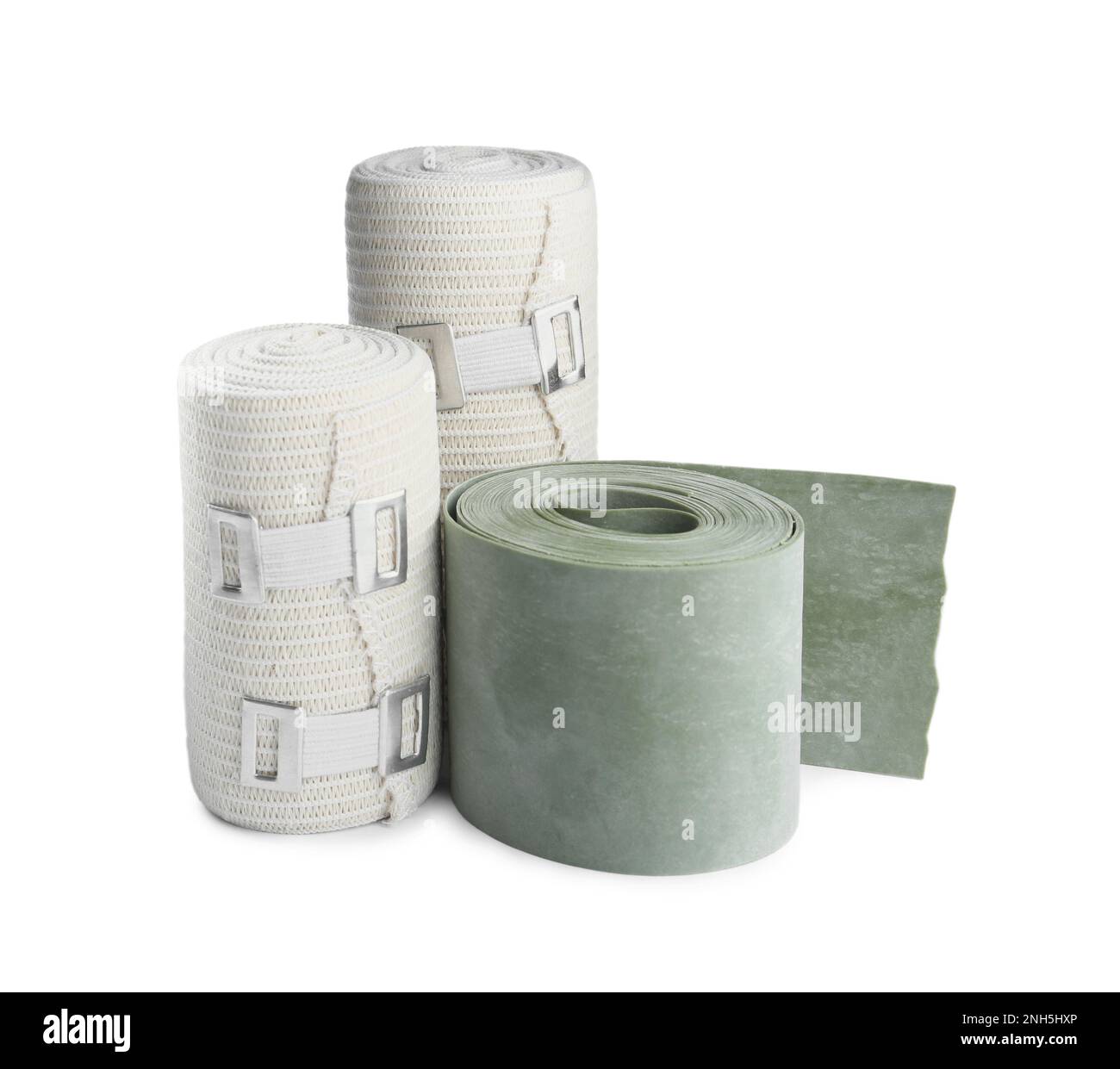 Medical bandage rolls on white background. First aid items Stock Photo ...