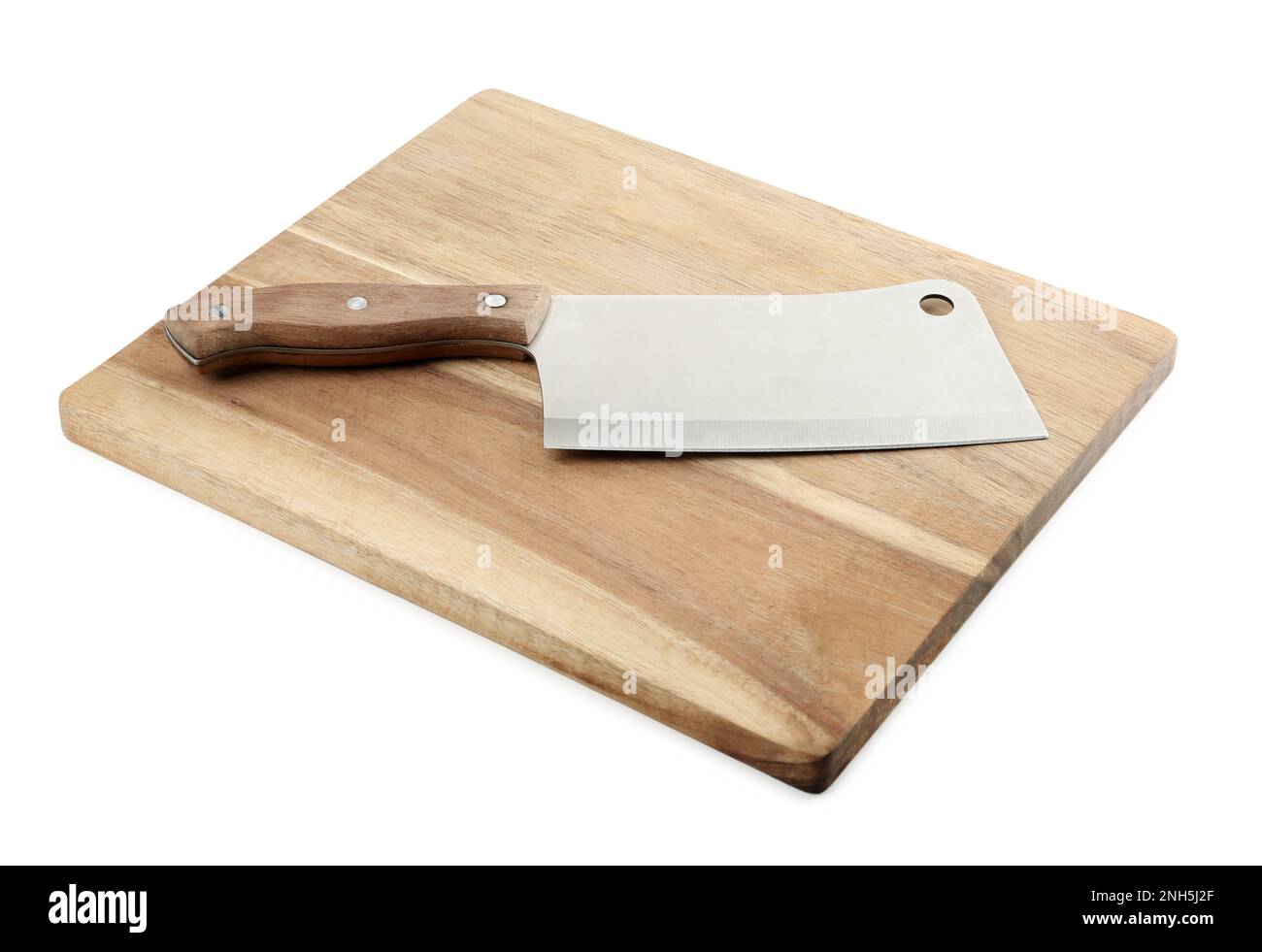 Large sharp cleaver knife with wooden board isolated on white Stock ...