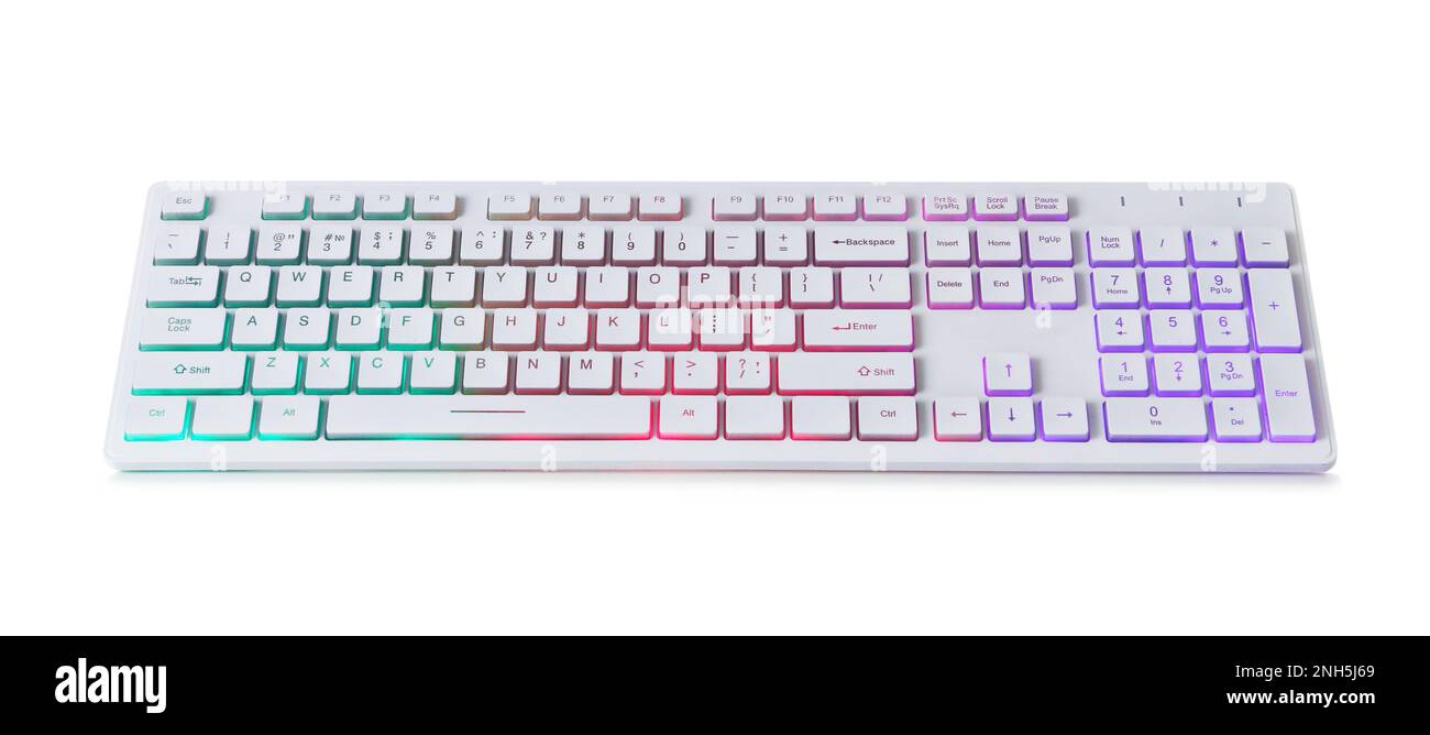 Modern mechanical RGB keyboard isolated on white Stock Photo - Alamy
